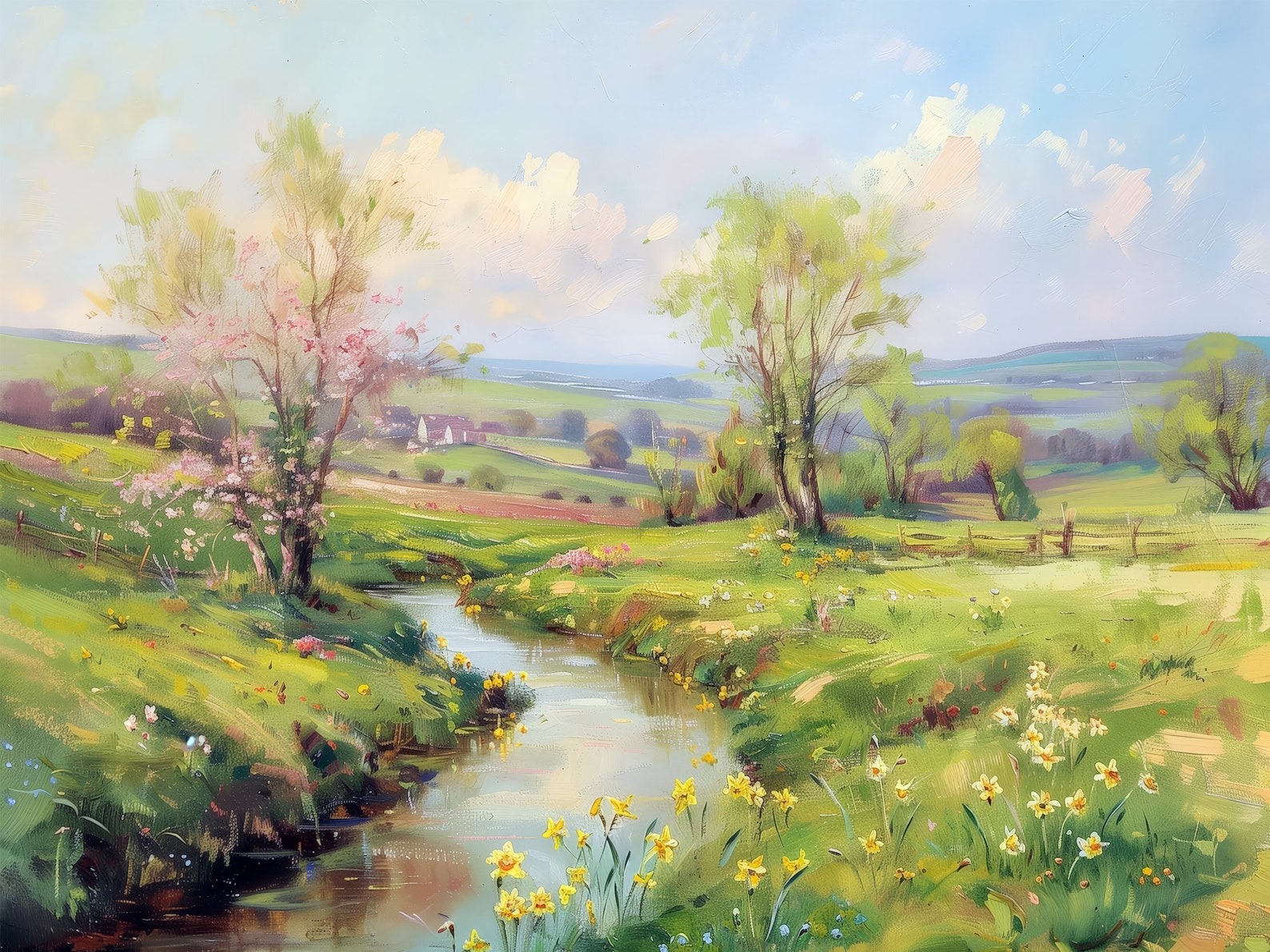 Early Spring Morning in England - Vintage Oil Painting Download, Rustic ...