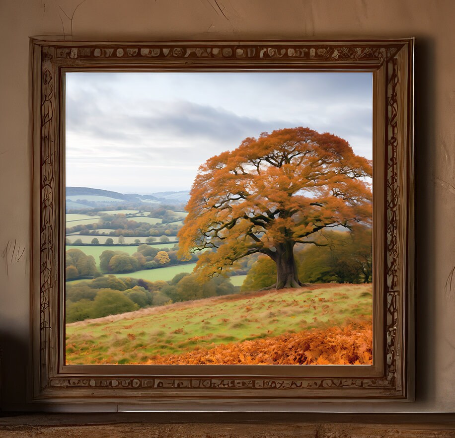 Printable Art, Ancient Oak Tree Countryside Landscape Autumn Fall ...