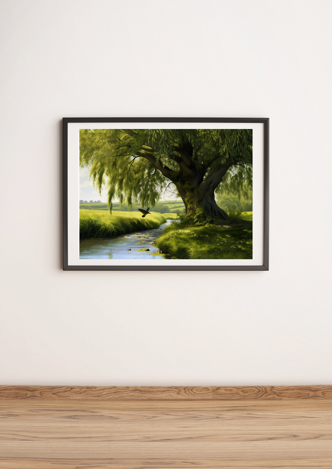 Ancient Willow Tree Digital Art - English Countryside Stream Landscape ...