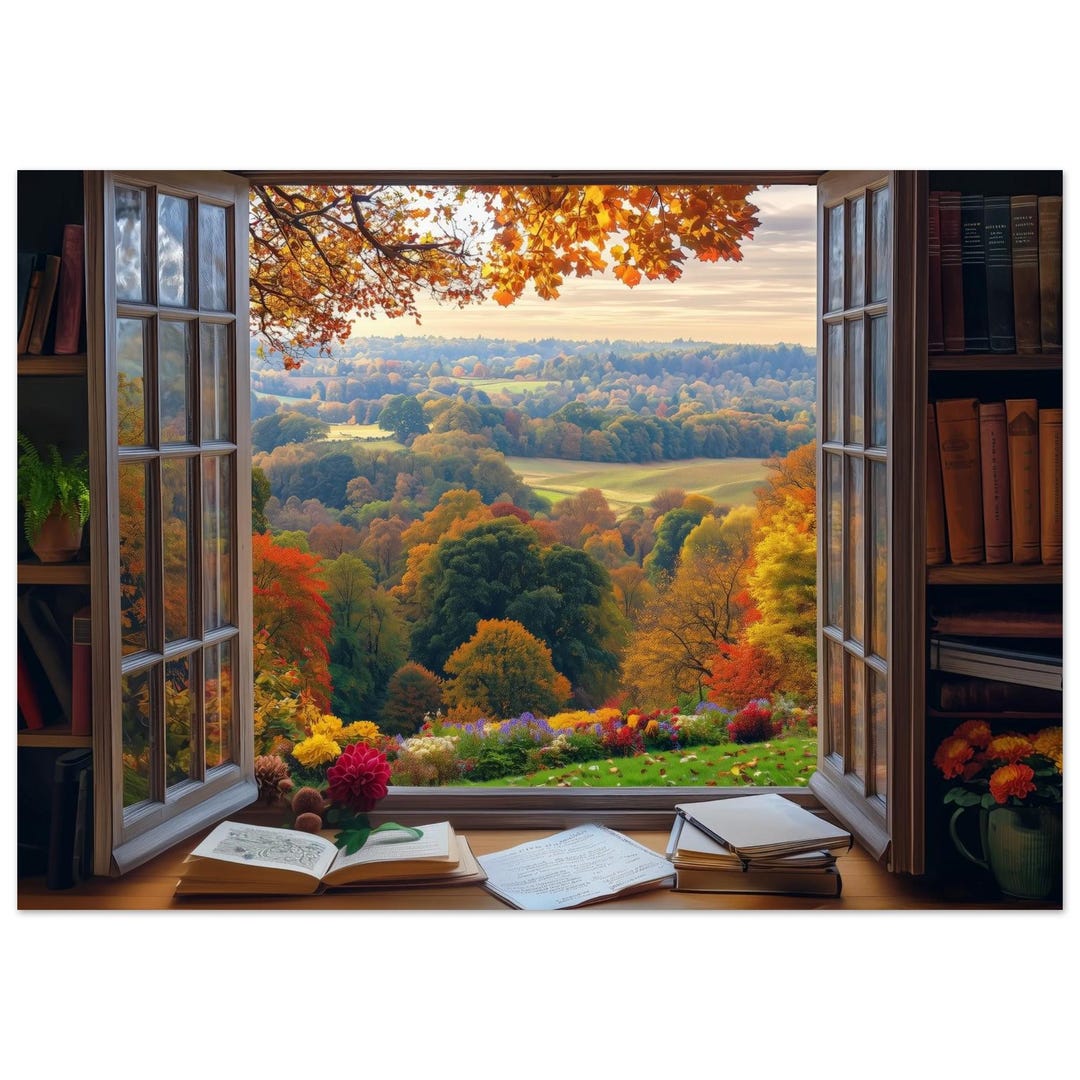 Autumn Countryside Window View Poster - Cozy Dark Academia Wall Art ...