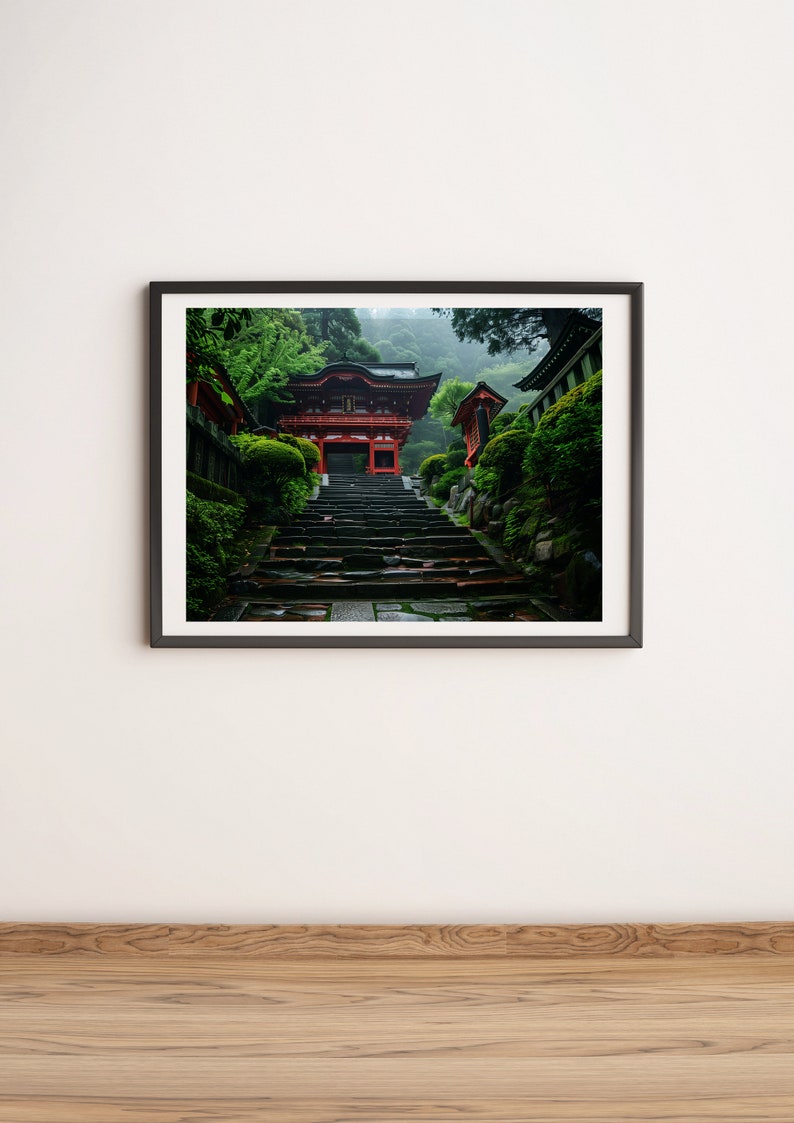 Tranquil Japanese Shrine Entrance Art - Digital Zen Temple Stairway ...