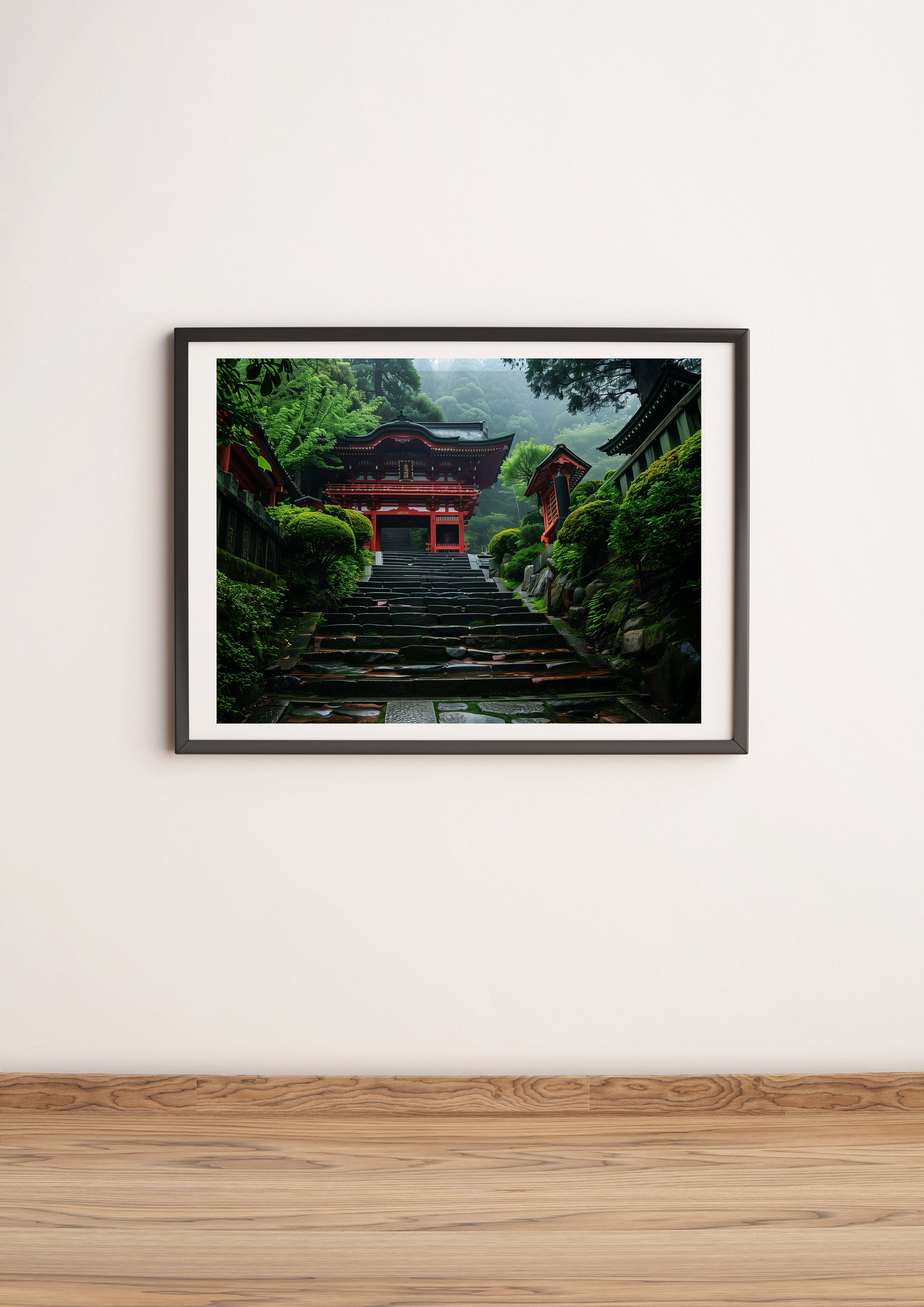 Tranquil Japanese Shrine Entrance Art - Digital Zen Temple Stairway ...