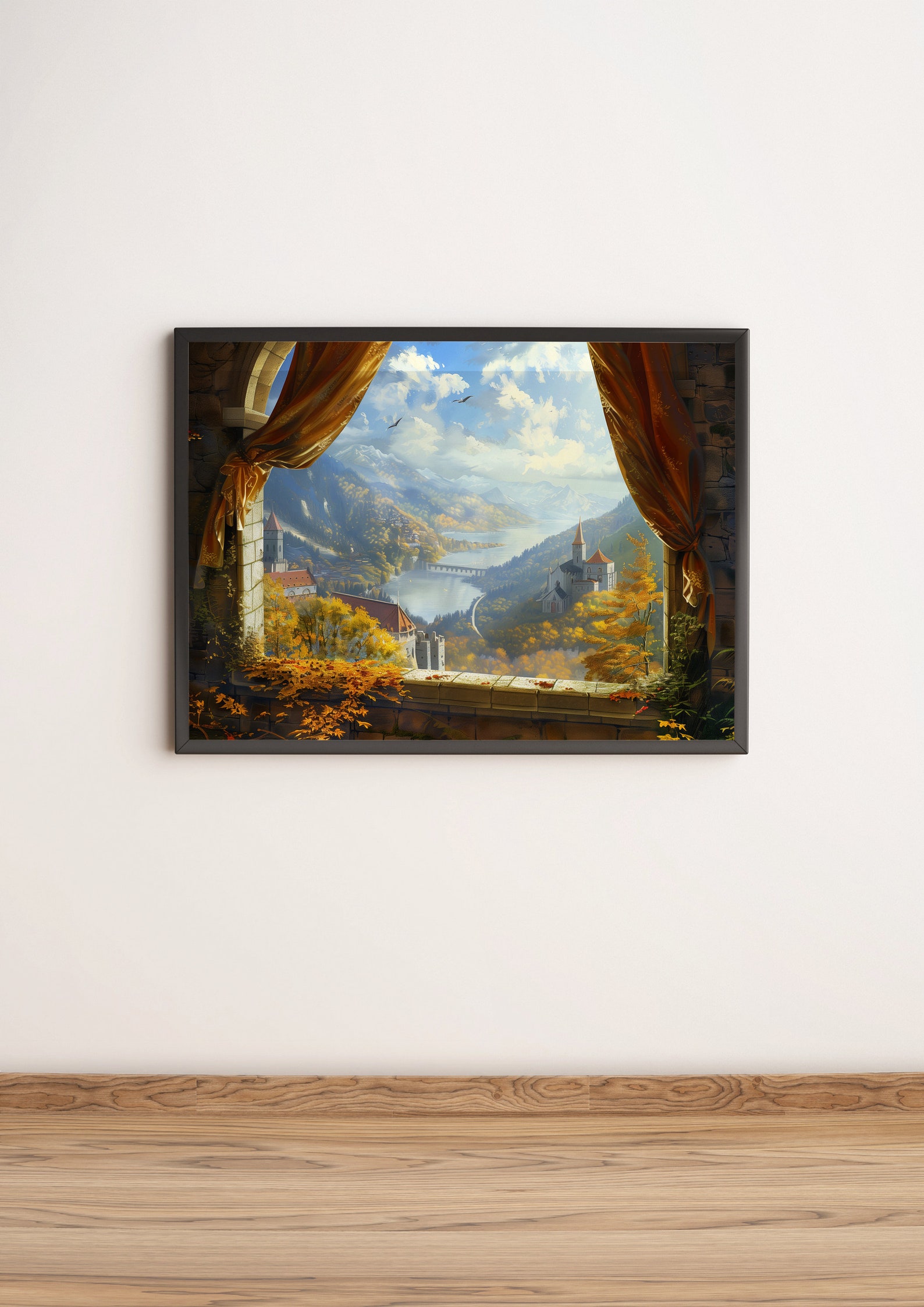 Enchanted Medieval Castle Window View Digital Print, Fantasy Landscape ...