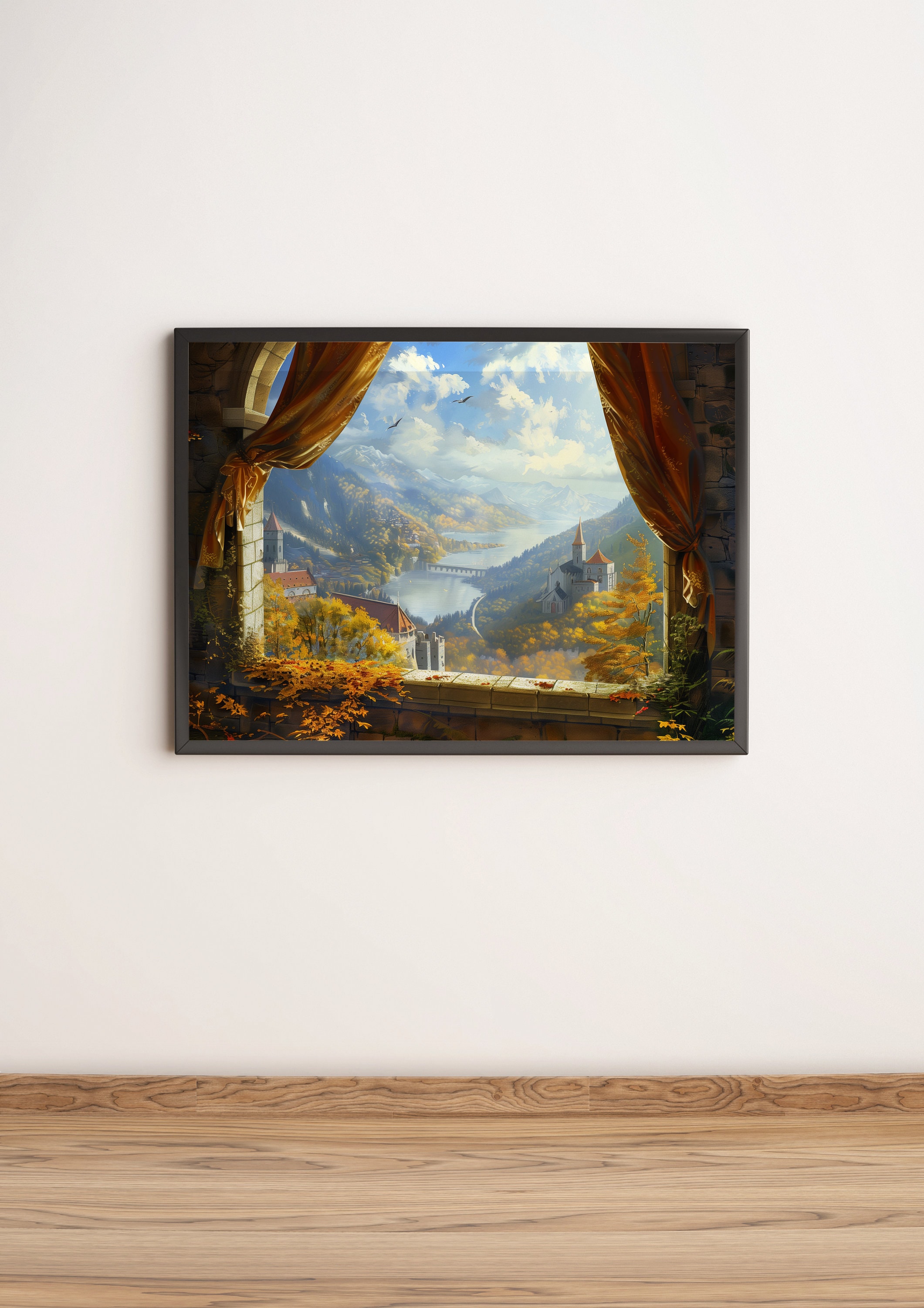 Enchanted Medieval Castle Window View Digital Print, Fantasy Landscape ...