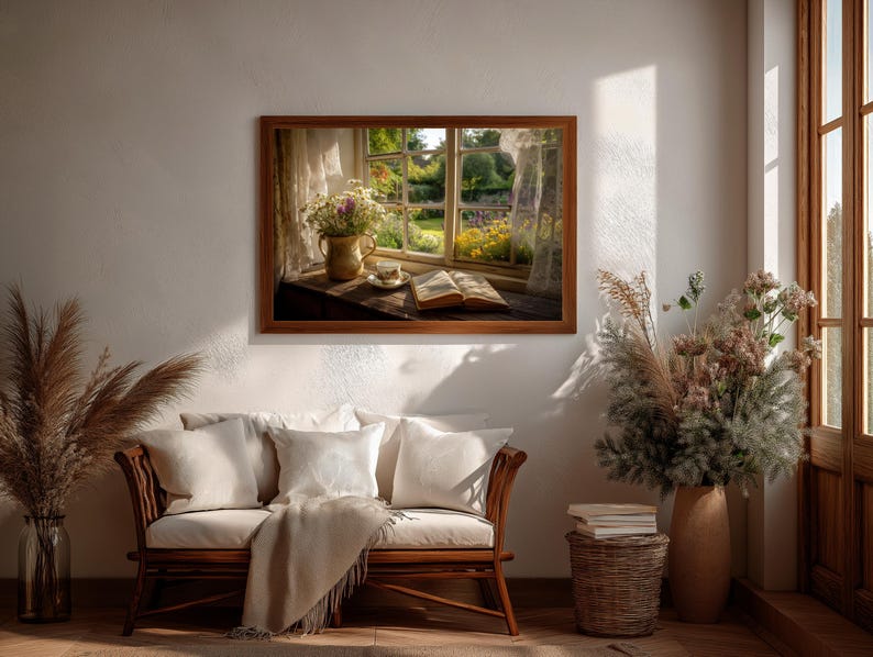 Cottagecore Window Scene Wall Art Printable – Vintage Summer Floral ...