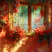 High Resolution Digital Art Set of Red Flowers Around Windows - Instant ...
