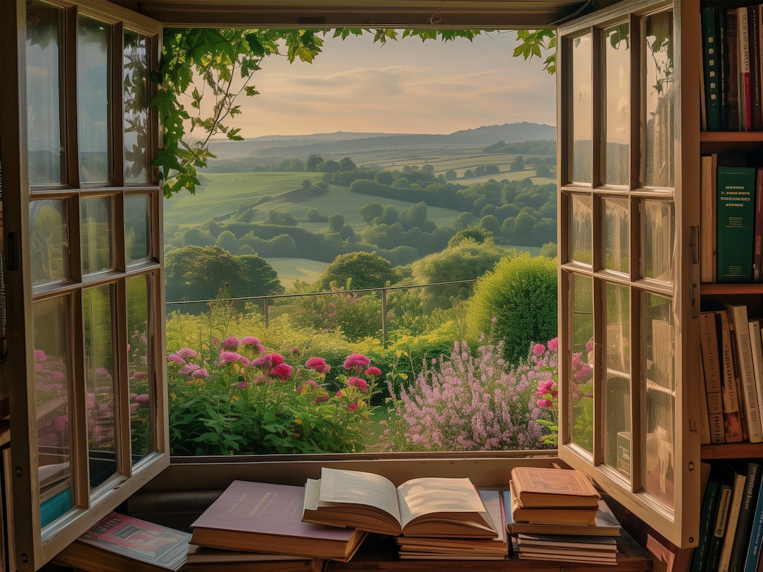 English Country Garden View - Cottage Window - Landscape Painting ...