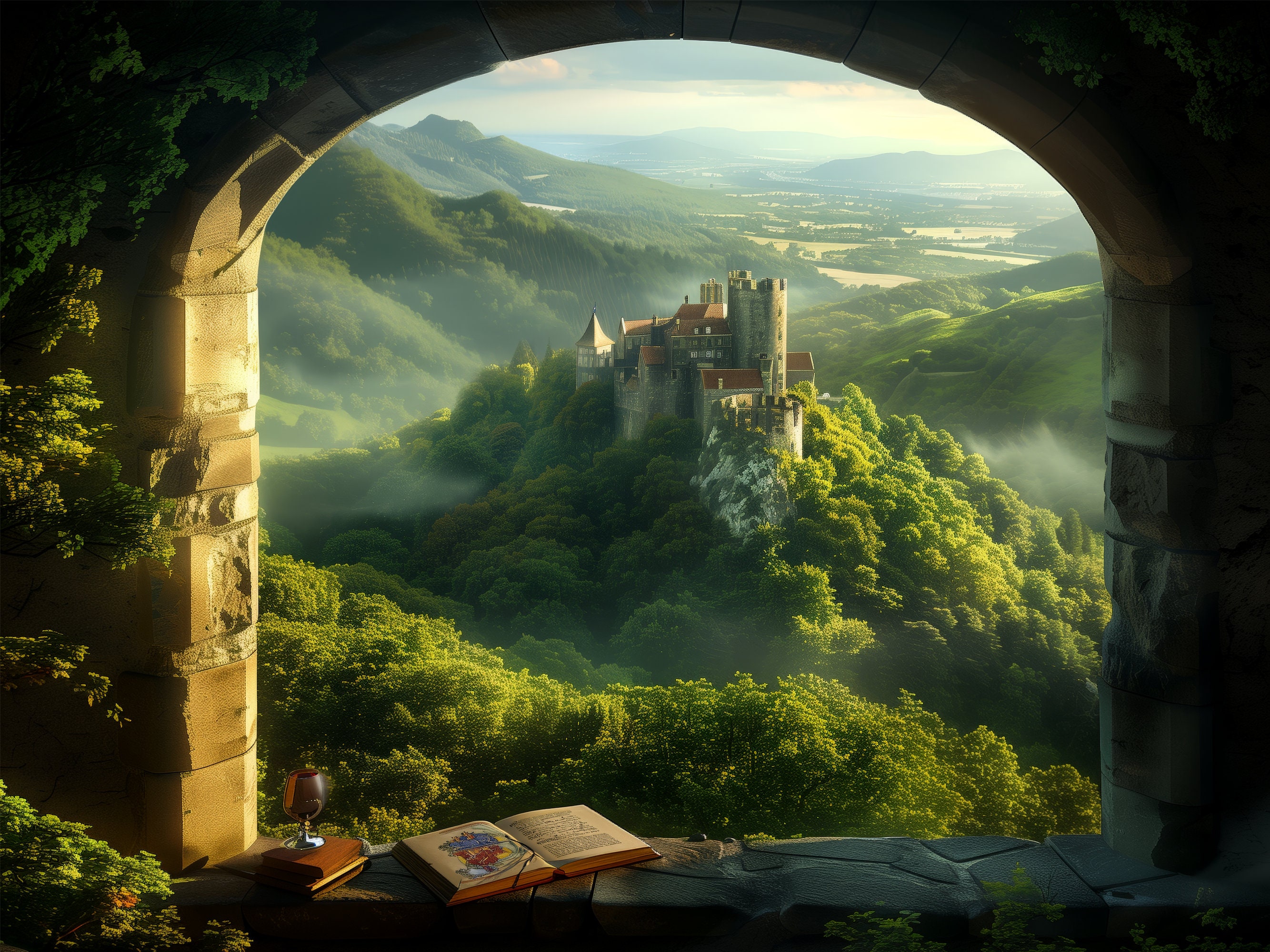 Arched Window View - Medieval Castle - Lush Valley - Digital Art ...