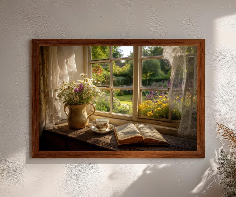 Cottagecore Window Scene Wall Art Printable – Vintage Summer Floral ...