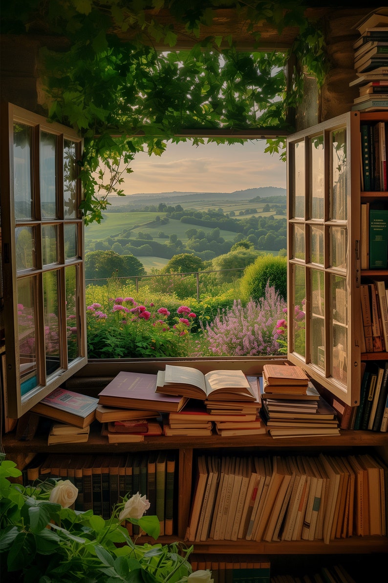 English Country Garden View - Cottage Window - Landscape Painting ...