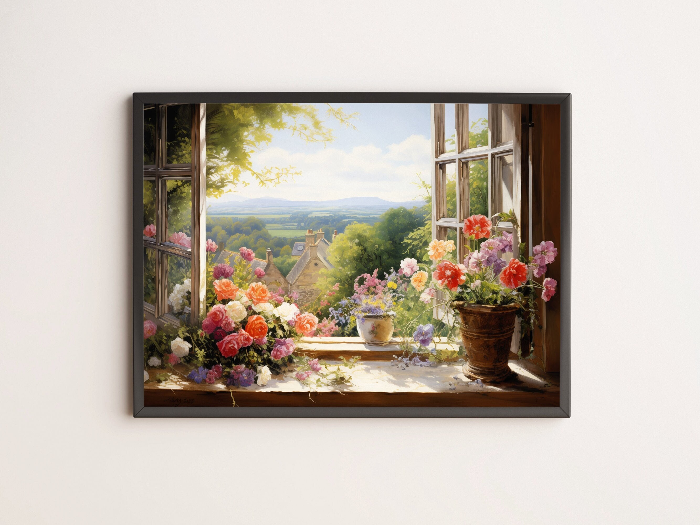 English Cottage Garden Window View - Digital Painting Download ...