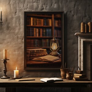 Antiquarian Book in Library Print Cozy Vintage Room Detailed Wall Art ...