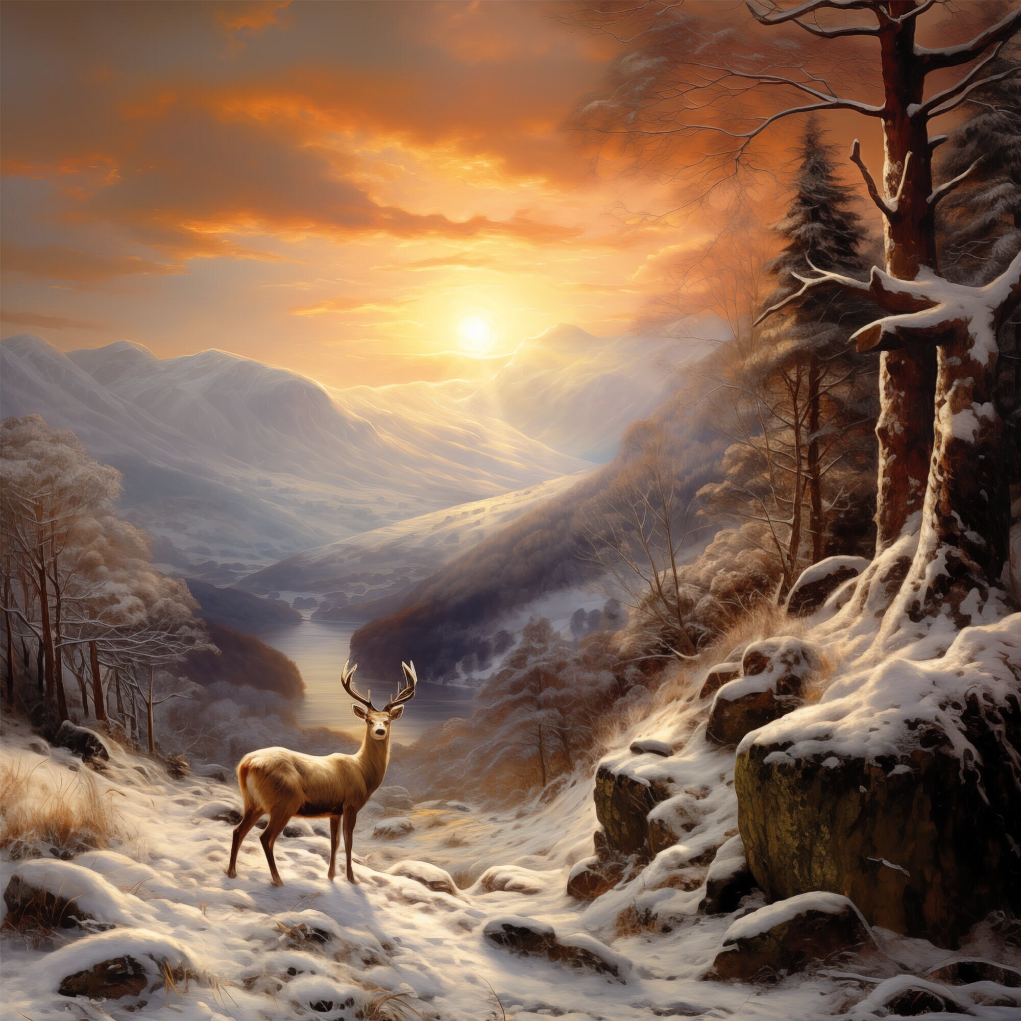 Scottish Winter Landscape Digital Art - Snow-covered Highlands With ...