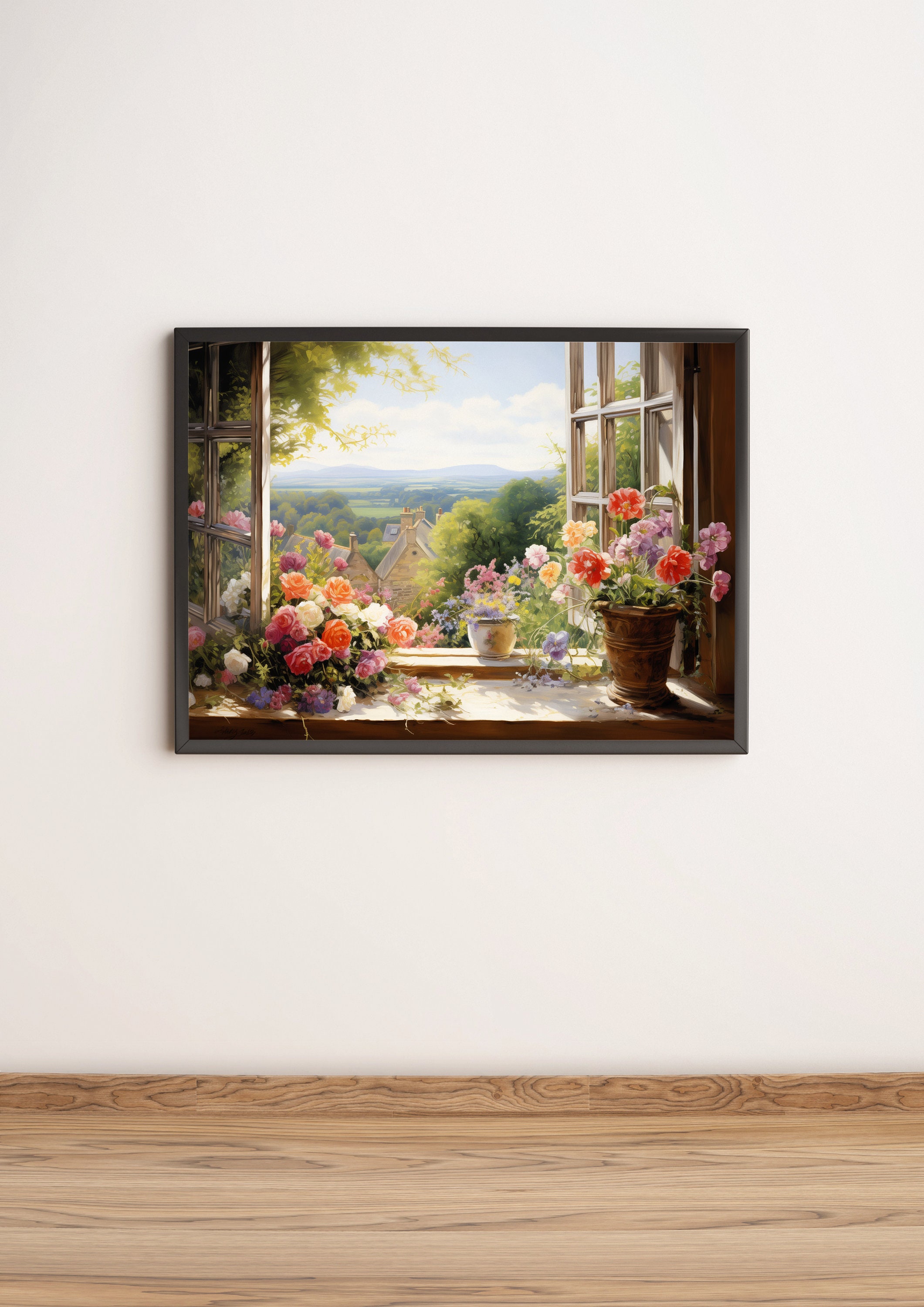English Cottage Garden Window View - Digital Painting Download ...