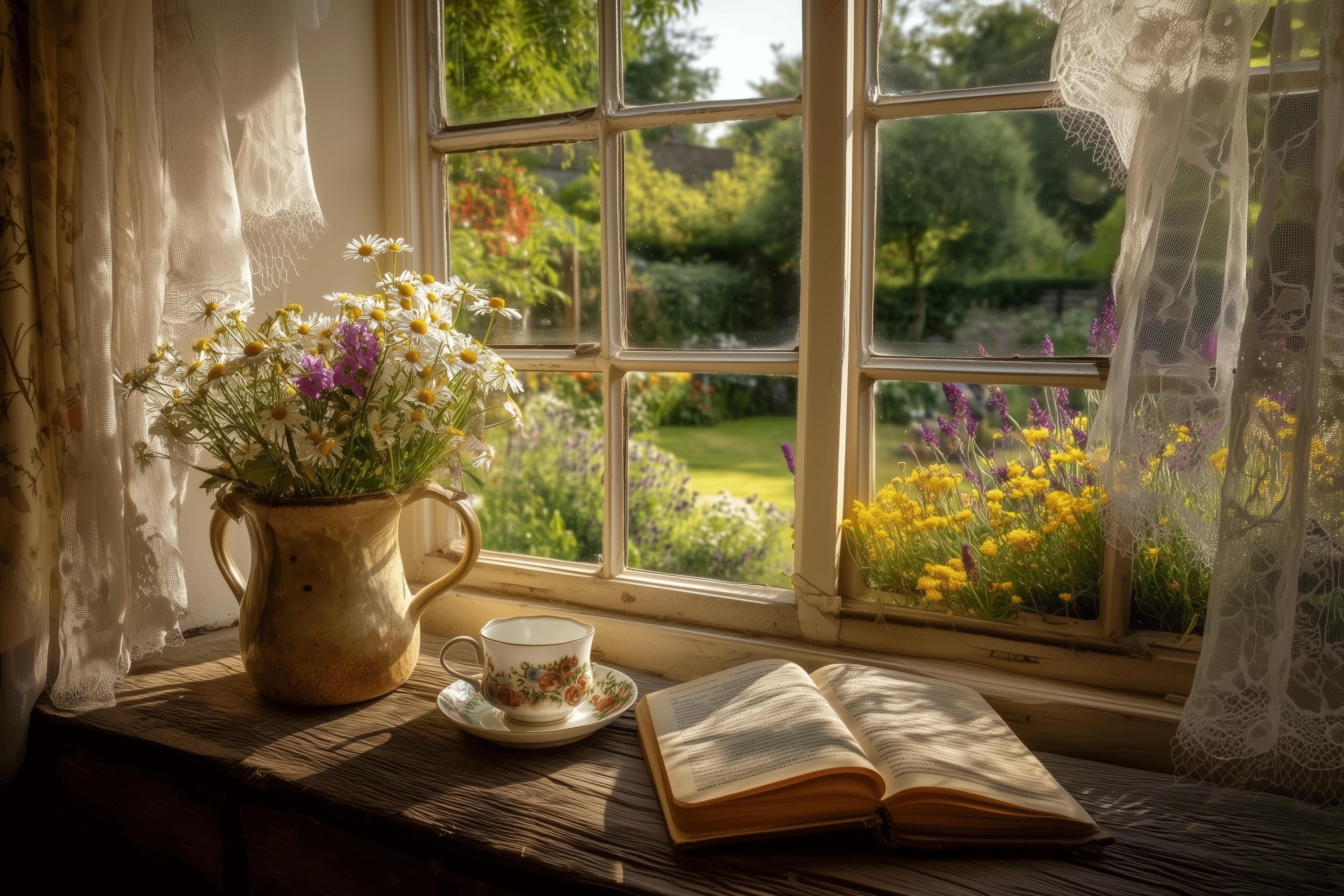 Cottagecore Window Scene Wall Art Printable – Vintage Summer Floral ...