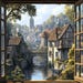 Medieval Village Window View, Rustic Wall Art, Watercolor Landscape ...