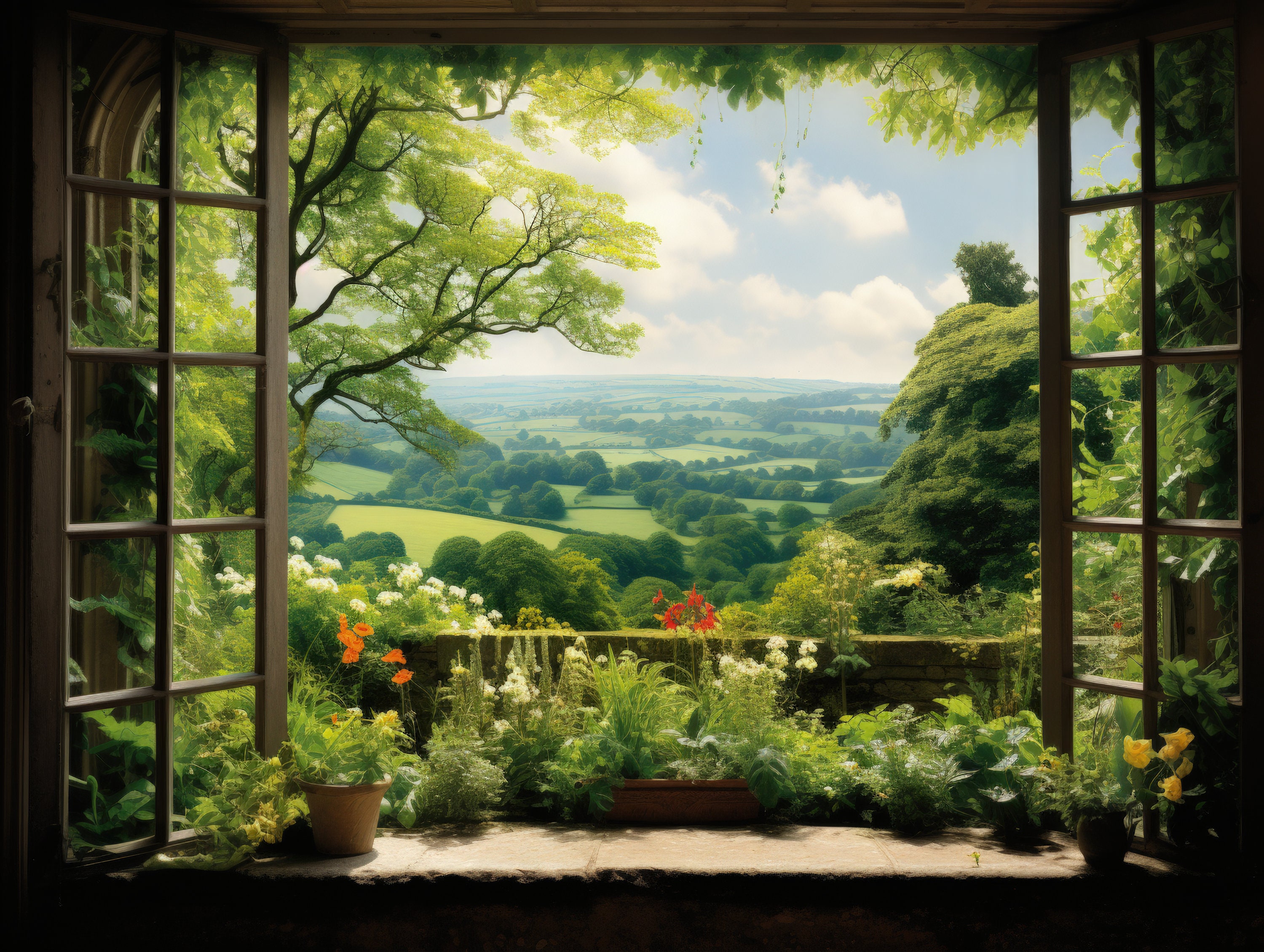 Rural England Landscape Panoramic Window View Digital Art ...