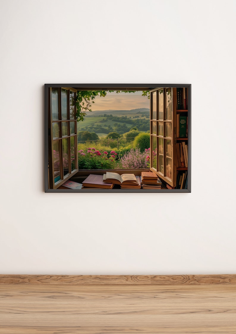 English Country Garden View - Cottage Window - Landscape Painting ...