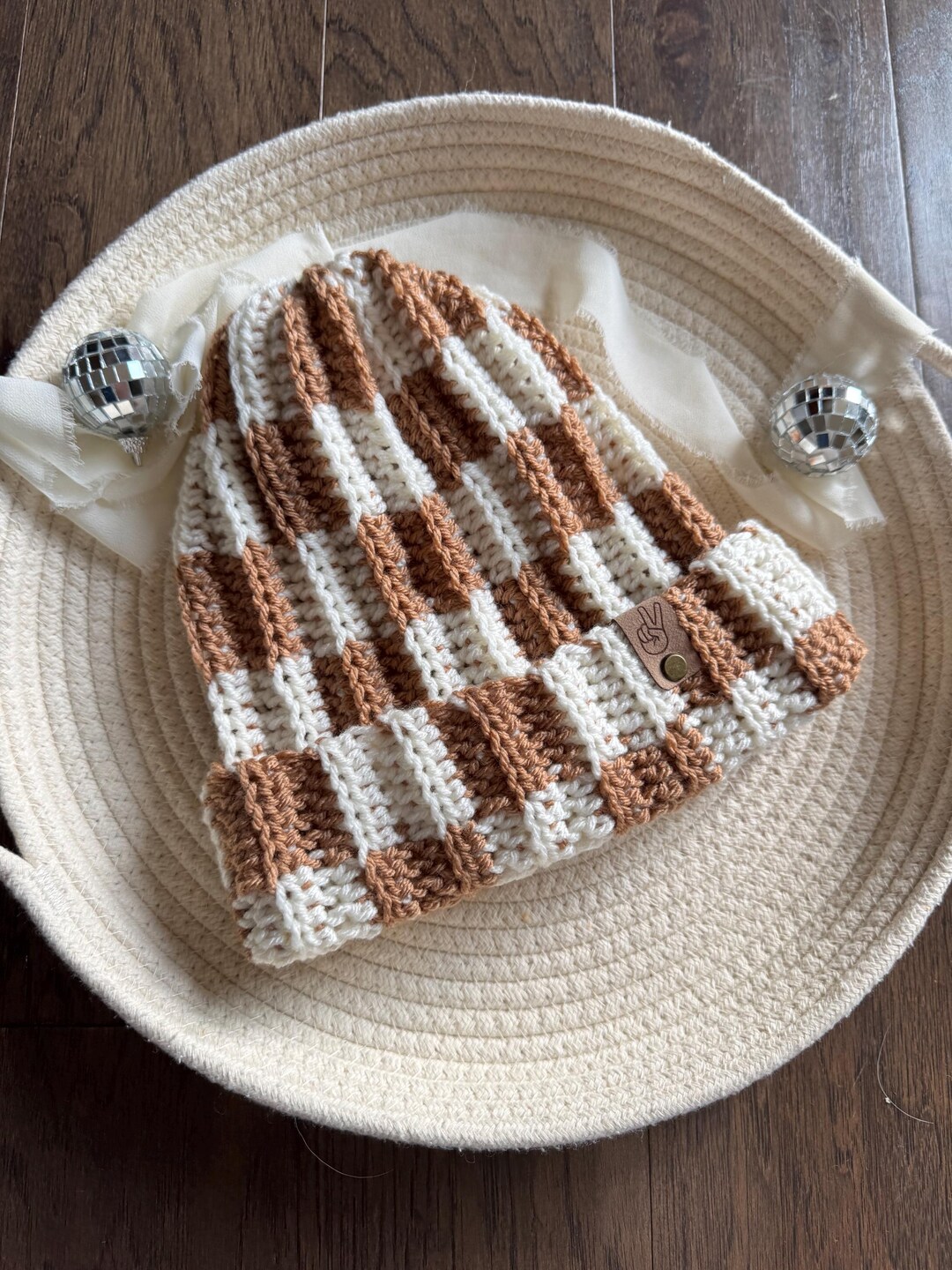 Happy Hippie Checkered Beanie Crochet Check Hat Checker Print Hat Retro ...