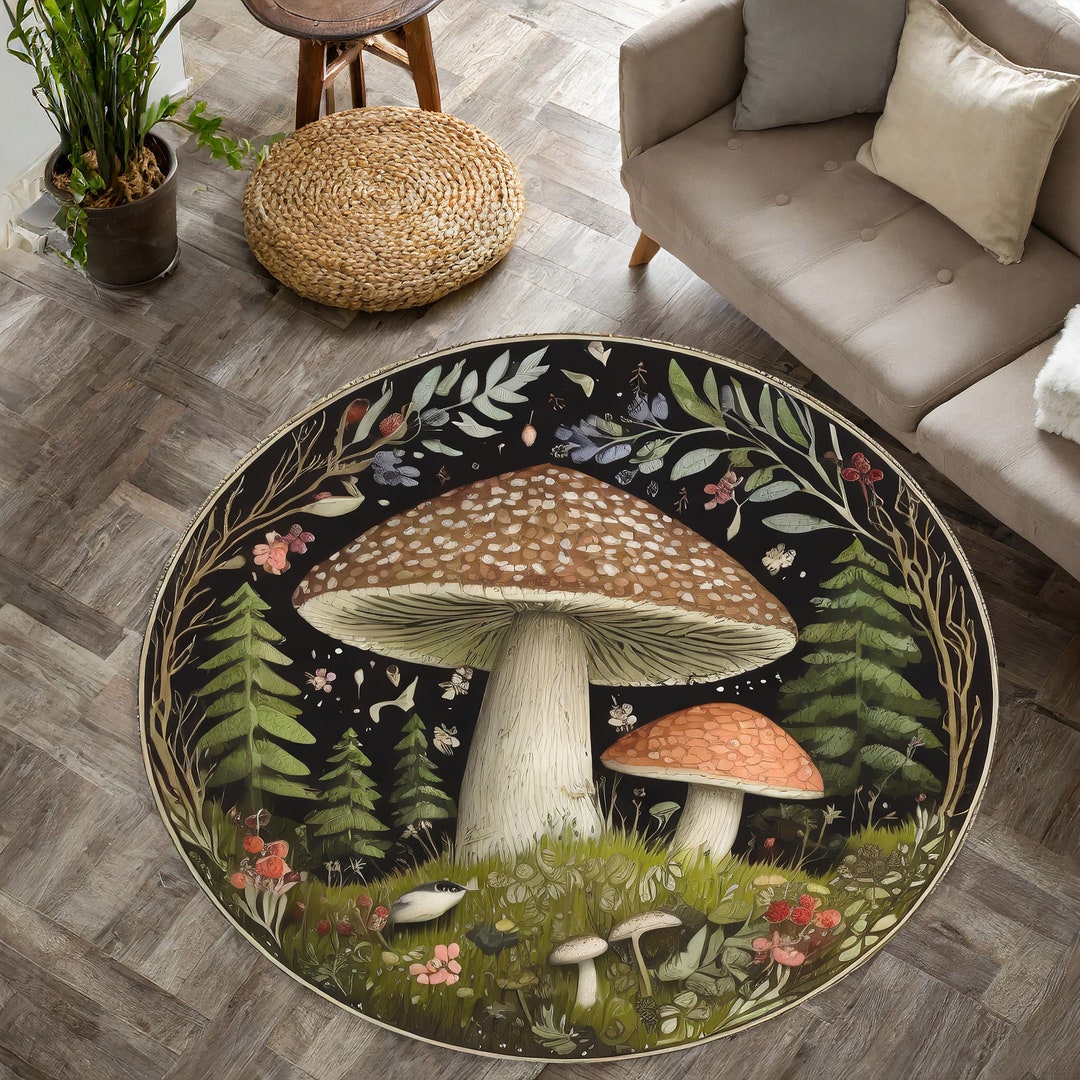 Colorful Mushroom Round Rug, Colorful Round Hippy Carpet for Bedroom ...