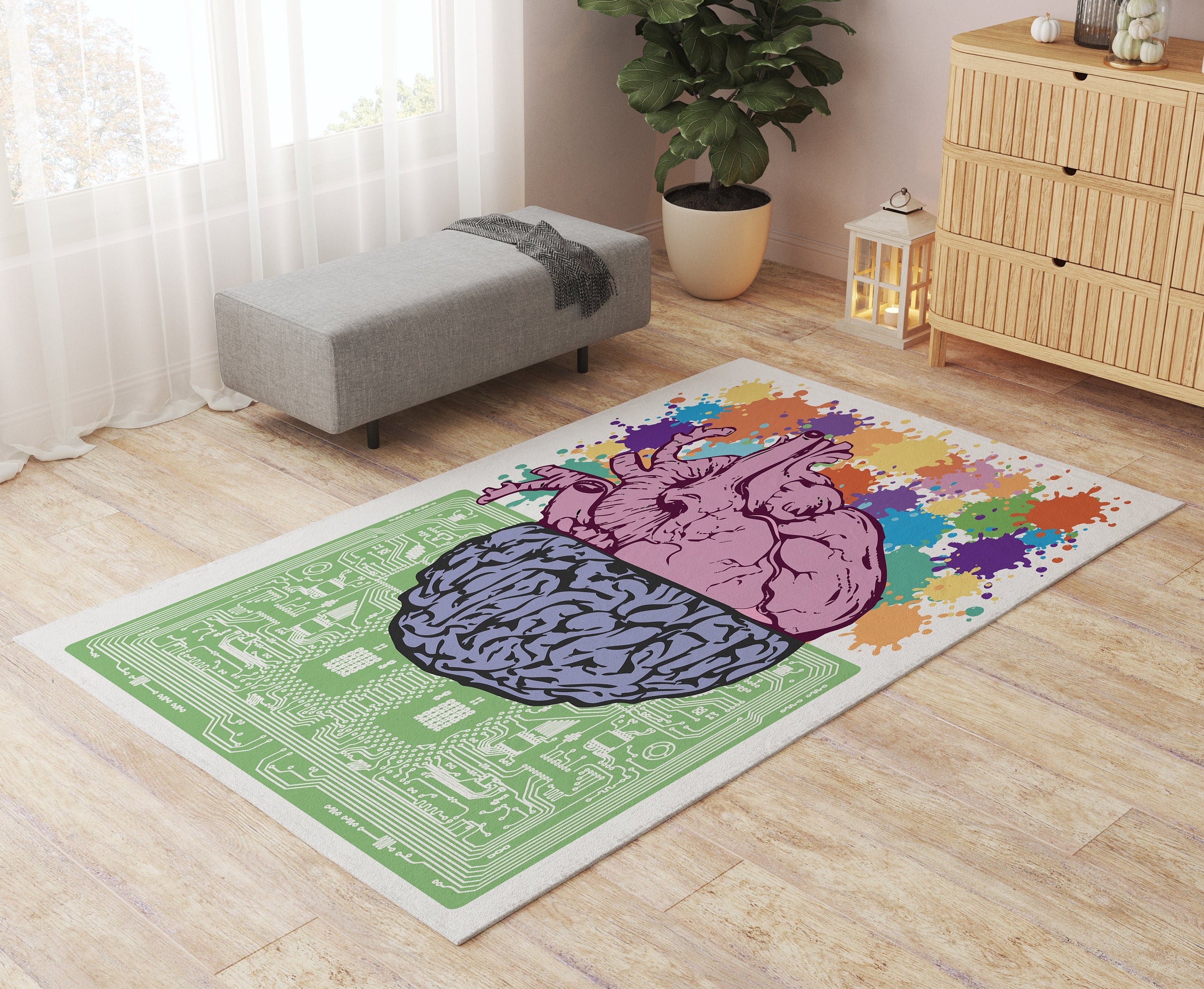Motherboard of the Body Rug, Brain and Heart Rug, Patterned Printing ...