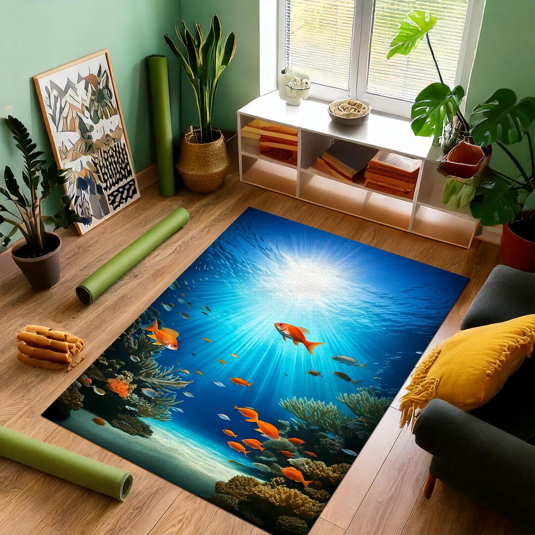 Fish Rug, Aquarium Theme Rug, Underwater Rug, Fish Tank Rug, Relaxing ...