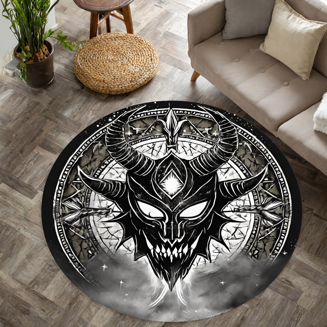 Satanic Pentagram Round Rug,satanic Dark Skull Rug,goatboi Rug,satanic ...