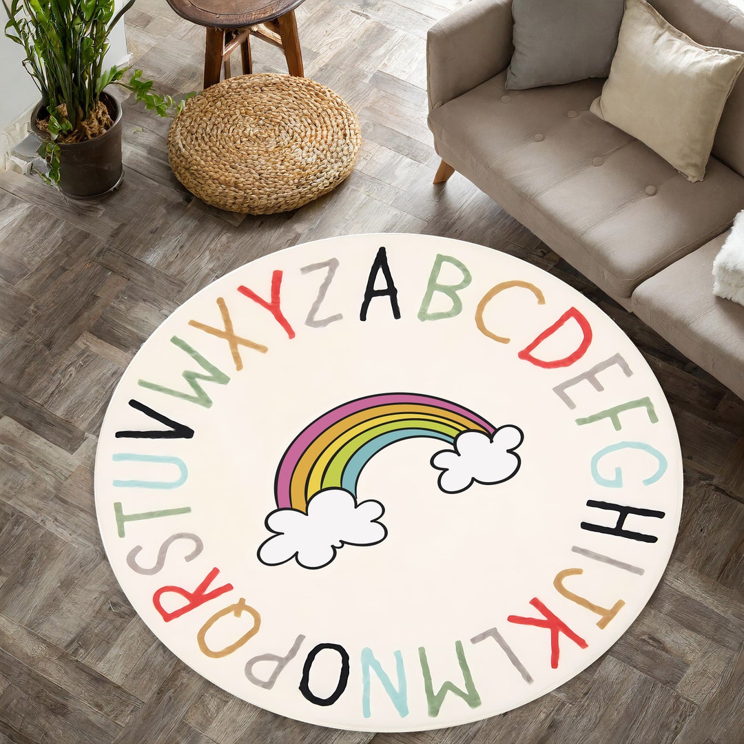 Alphabet Round Rug, ABC Carpet, Educational Mat, Nonslip Soft Rug ...