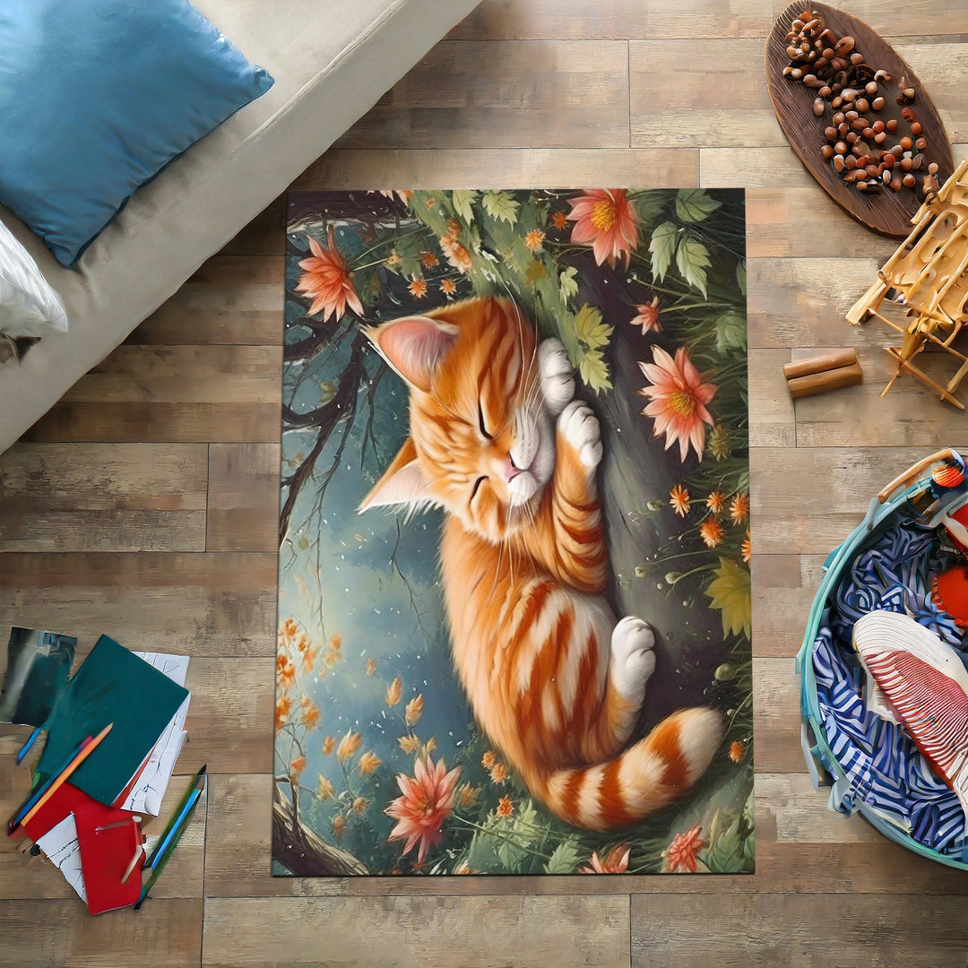 Cute Cat Rug, Sleeping Cat Rug, Cat Lover Rug, Gift for Cat Lovers ...