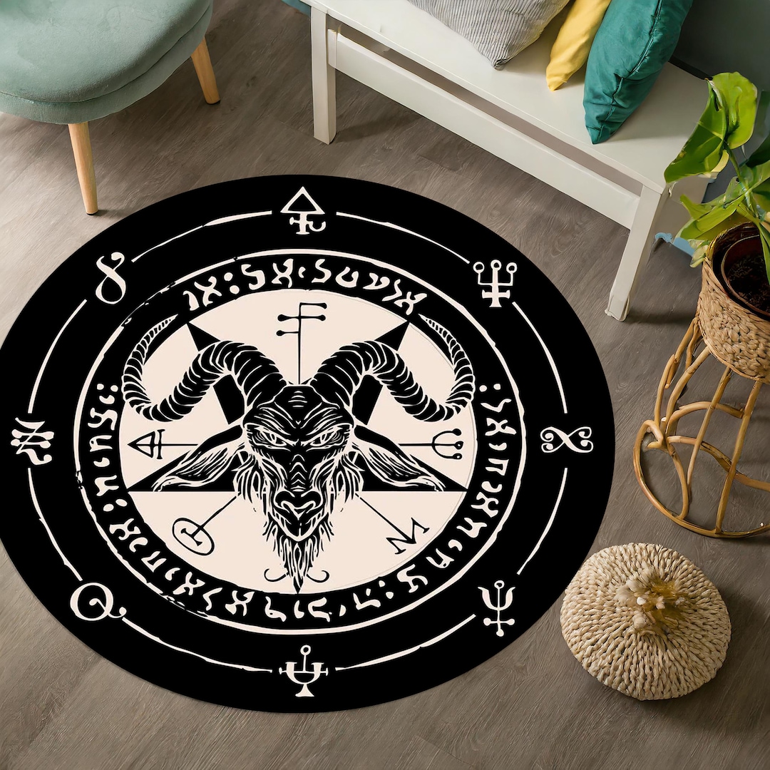 Satanic Pentagram Round Rug,satanic Dark Skull Rug,goatboi Rug,satanic ...