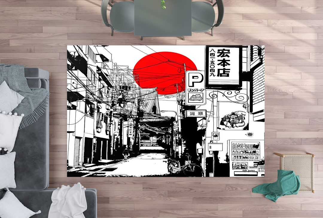 Japanese Quarter Rug, Japanese Rug, Patterned Printing Rug, Washable ...