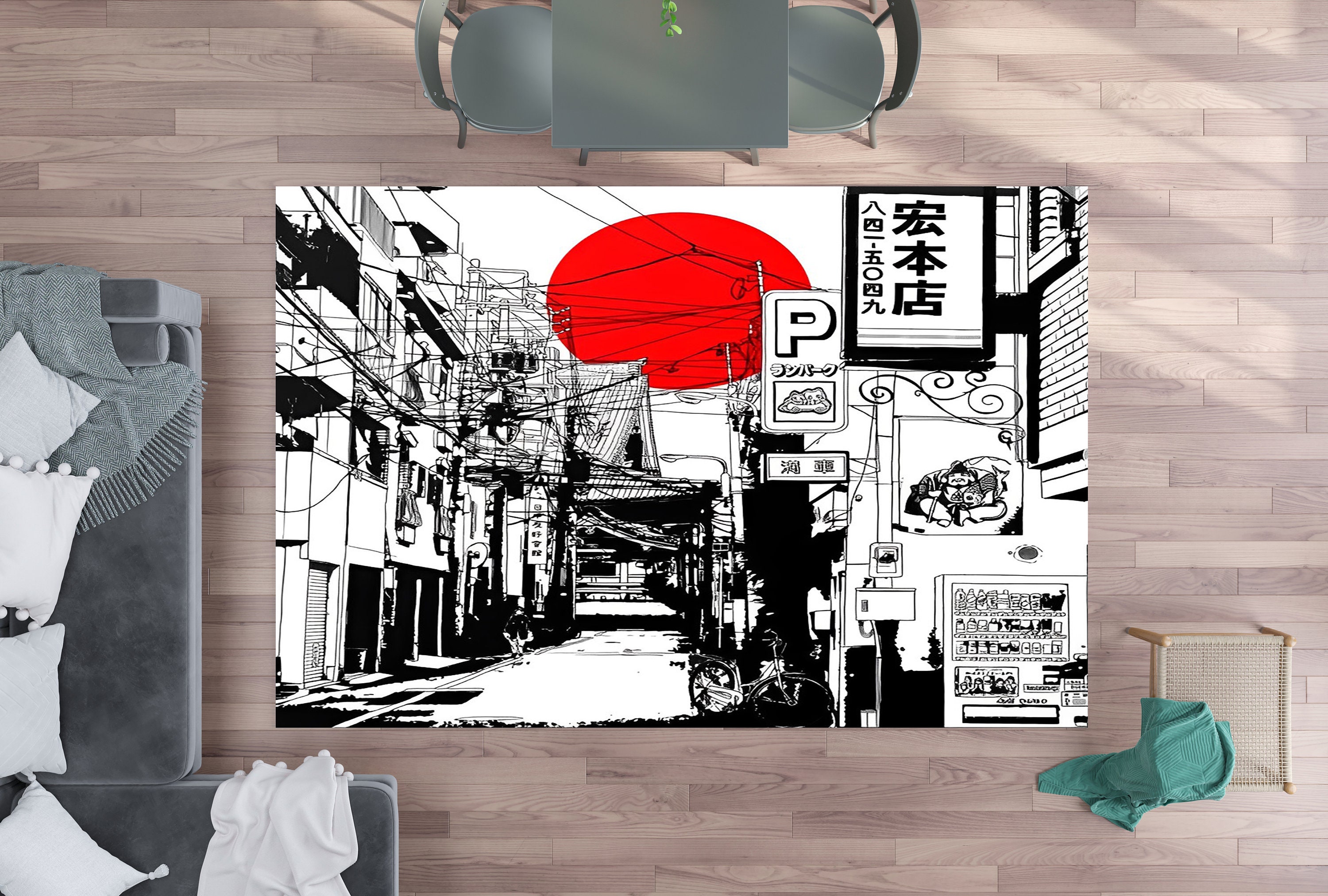 Japanese Quarter Rug, Japanese Rug, Patterned Printing Rug, Washable ...