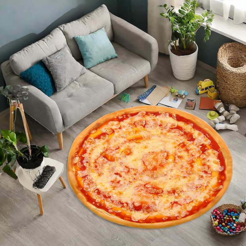 Realistic Pizza Rug, Round Food Carpet, Cheesy Margherita Mat, Funny ...