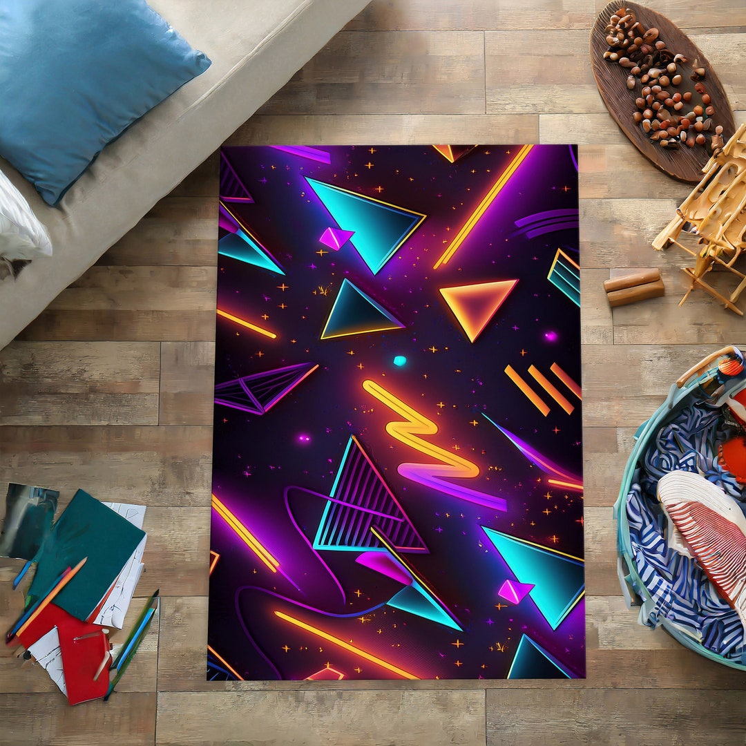 Retro Arcade Rug, Colorful Gaming Rug, 80s 90s Accent Floor Mat, Game ...