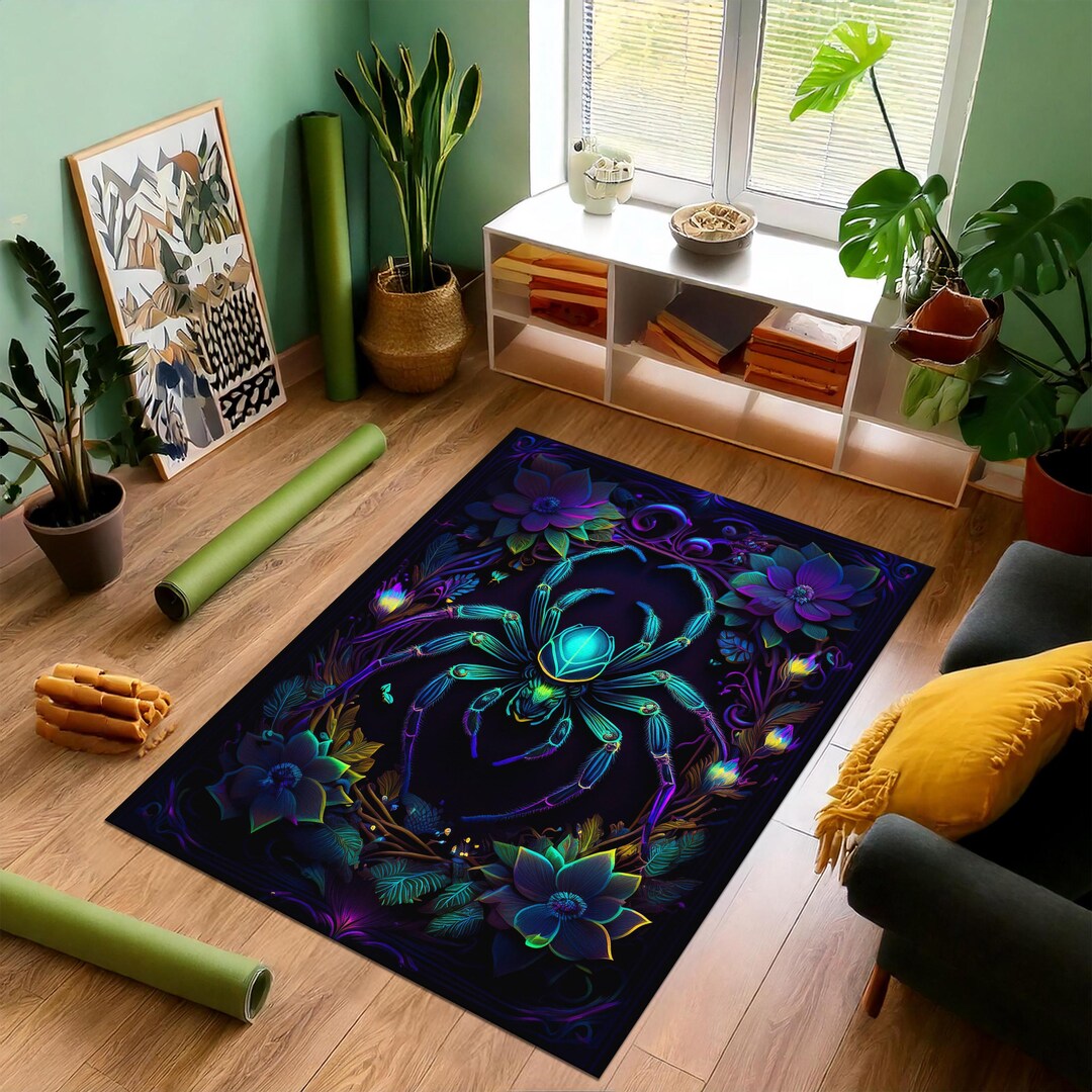 Neon Spider Rug for Gaming Room Decor, Neon RGB Colored Rug, Futuristic ...