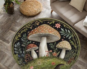 Colorful Mushroom Round Rug, Colorful Round Hippy Rug for Bedroom ...