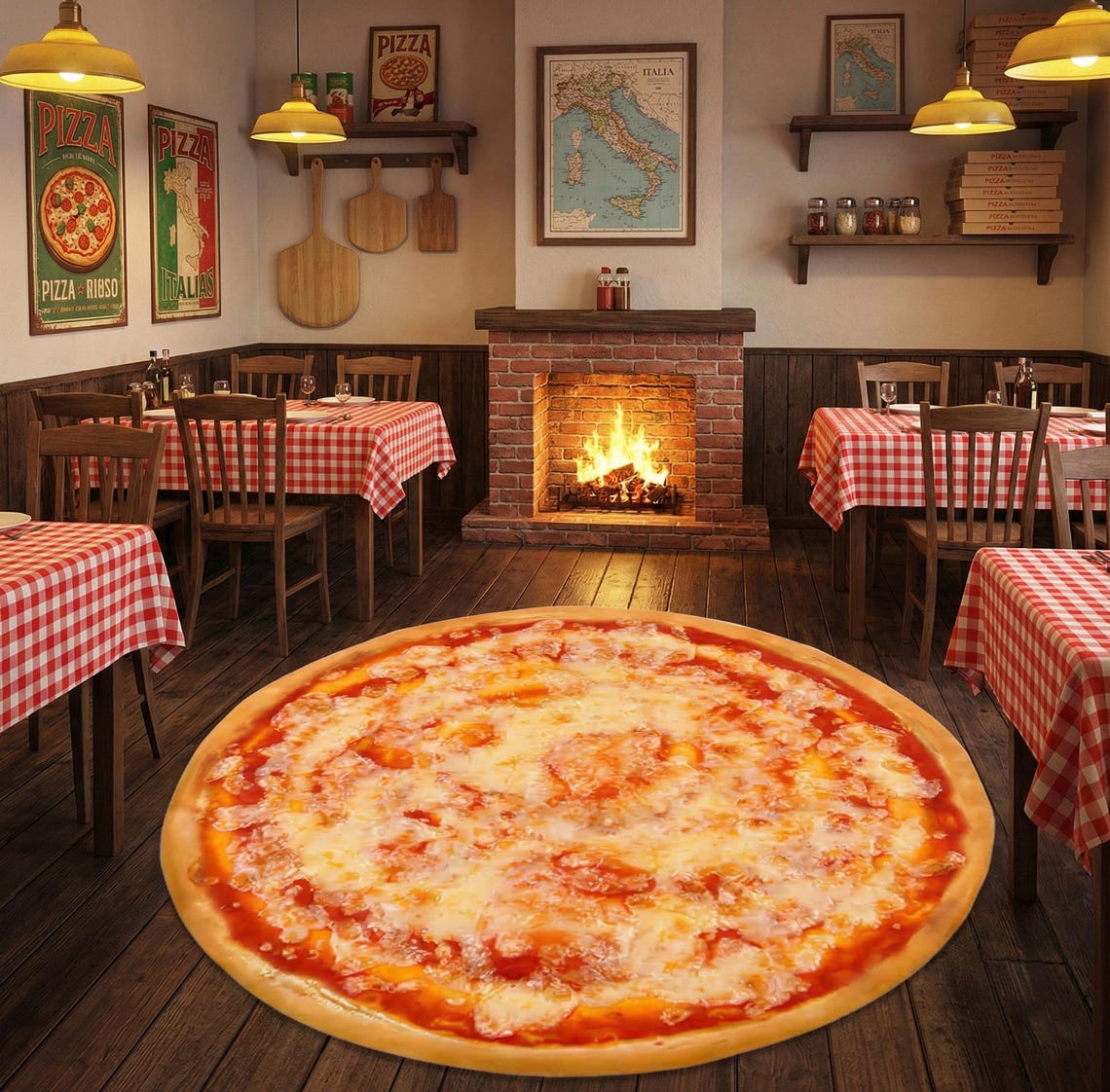 Realistic Pizza Rug, Round Food Carpet, Cheesy Margherita Mat, Funny ...