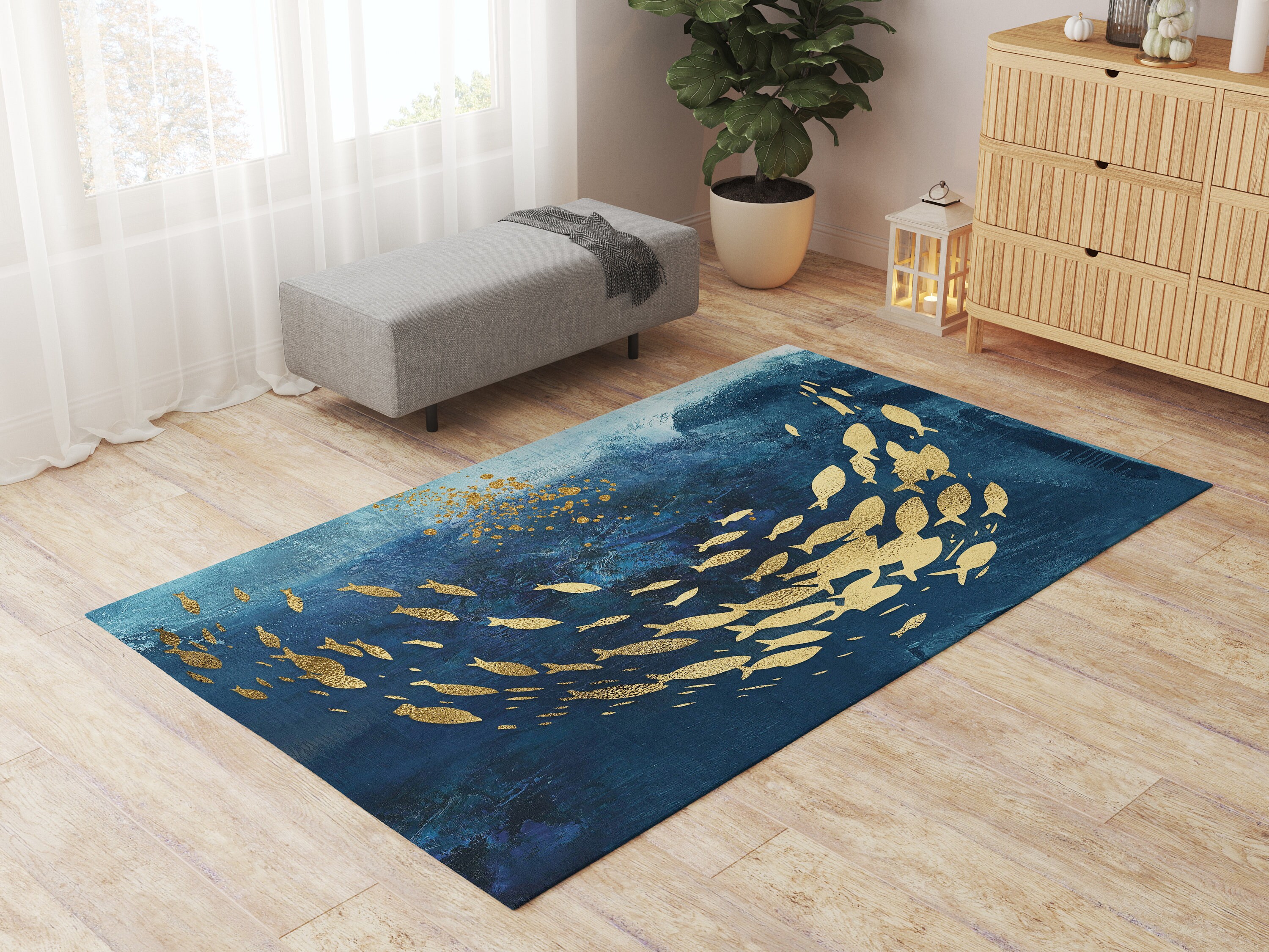Koi Fish Rug, Fish Rug, Patterned Printing Rug, Washable Rug, Modern ...