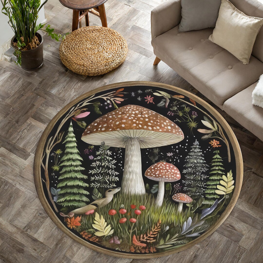 Colorful Mushroom Round Rug, Colorful Round Hippy Carpet for Bedroom ...