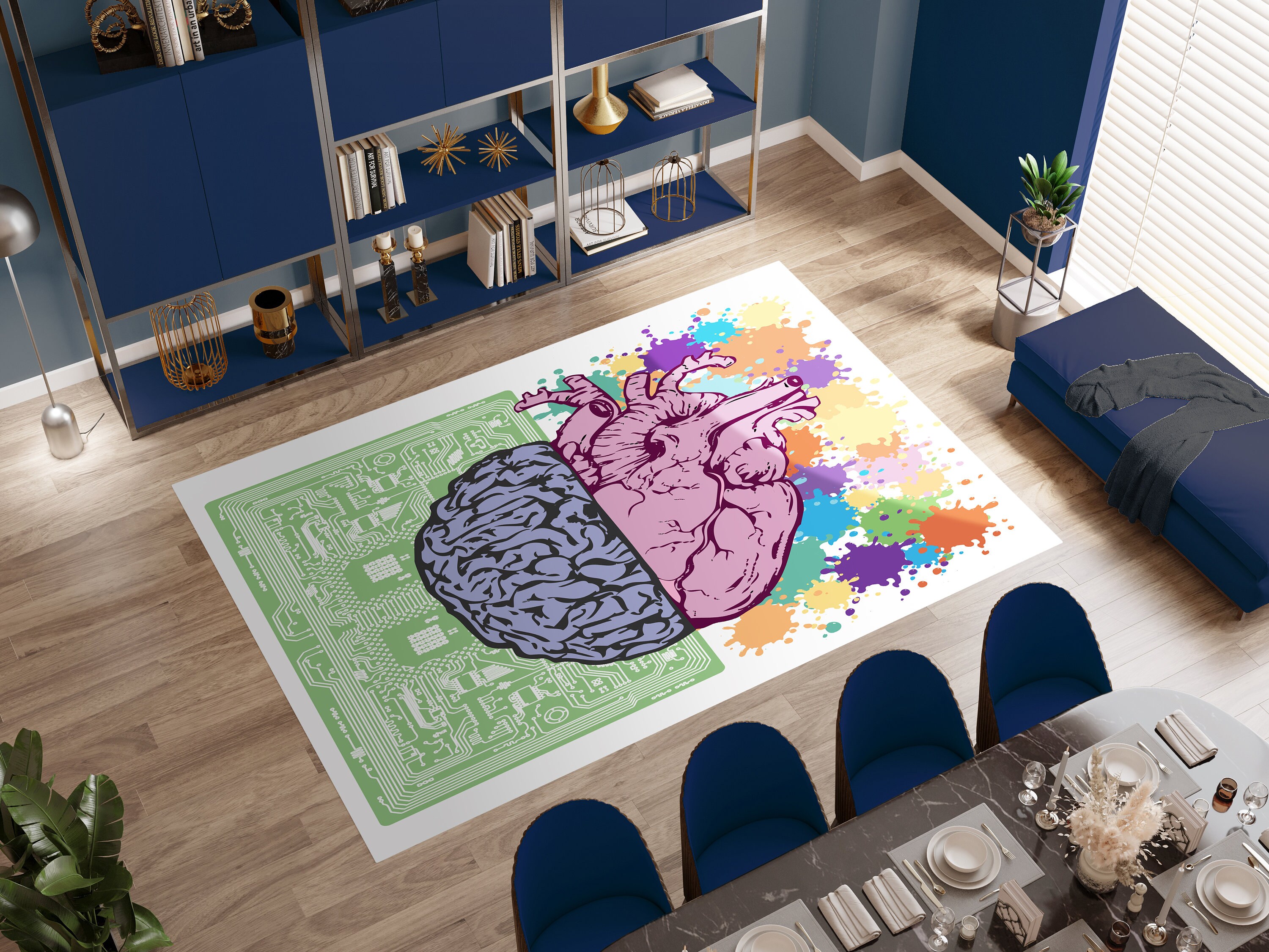 Motherboard of the Body Rug, Brain and Heart Rug, Patterned Printing ...