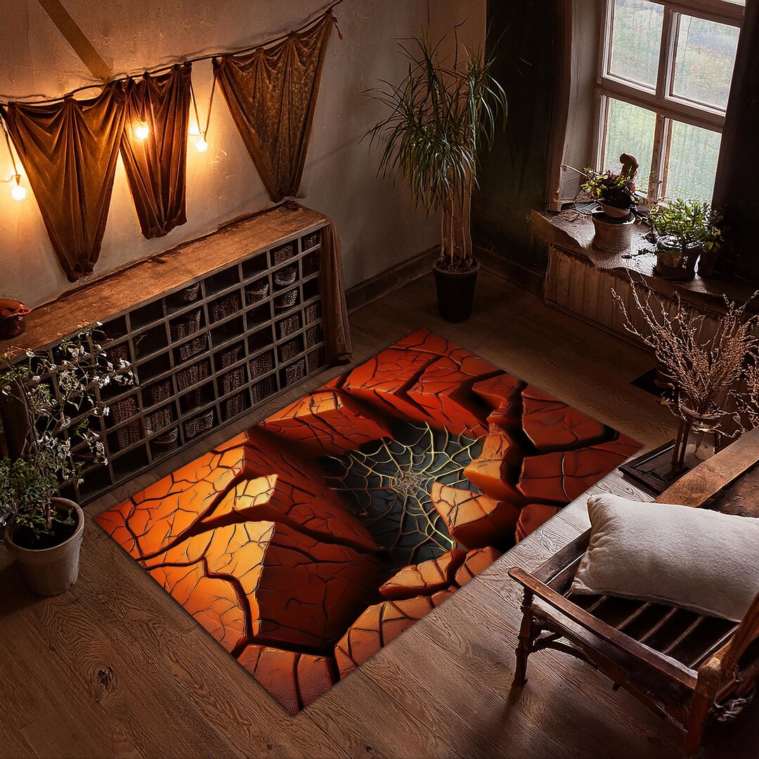 Spider Cracked Rug, Halloween Rug, Dark Academia Rug, Gothic Rug, Web ...