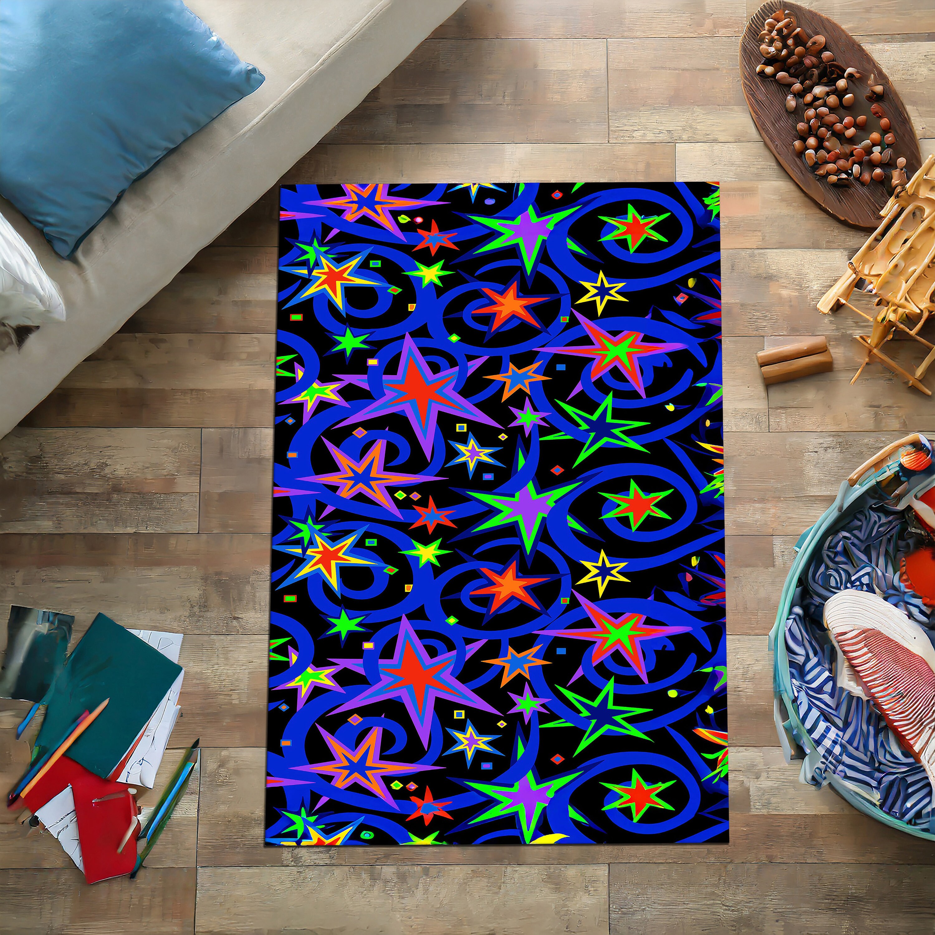 Arcade Stars Rug, Bowling Alley Carpet, Arcade Bar Carpet, Retro Rug ...