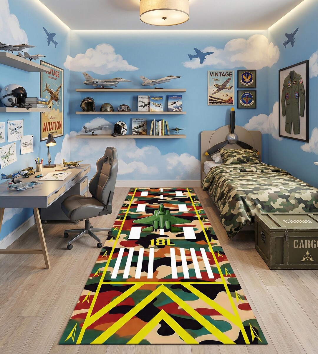 Airplane Runway Runner, Kids Aviation Rug, Fighter Jet Floor Mat ...
