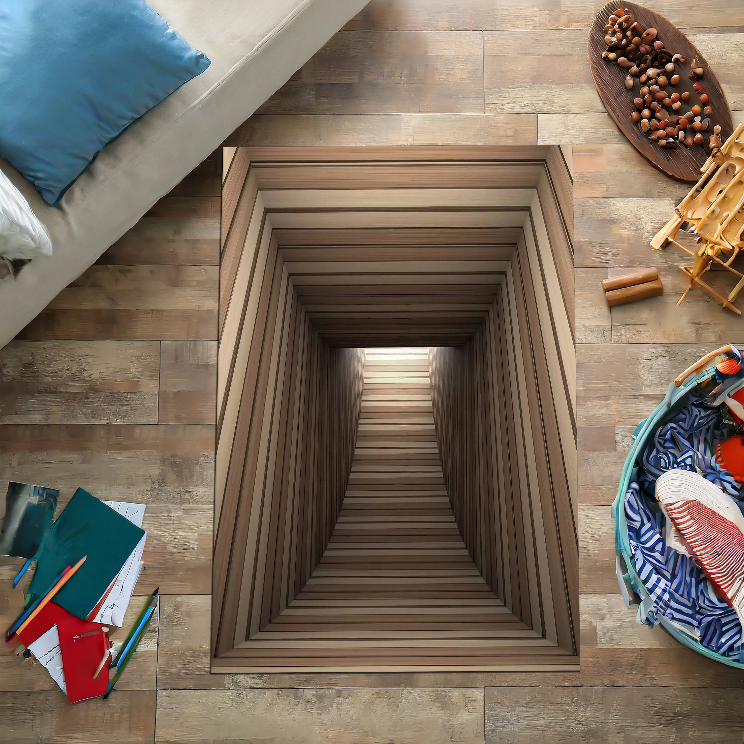 Tunnel Rug, Optical Illusion Rug, Illusion Rug, Rectangular Illusion ...