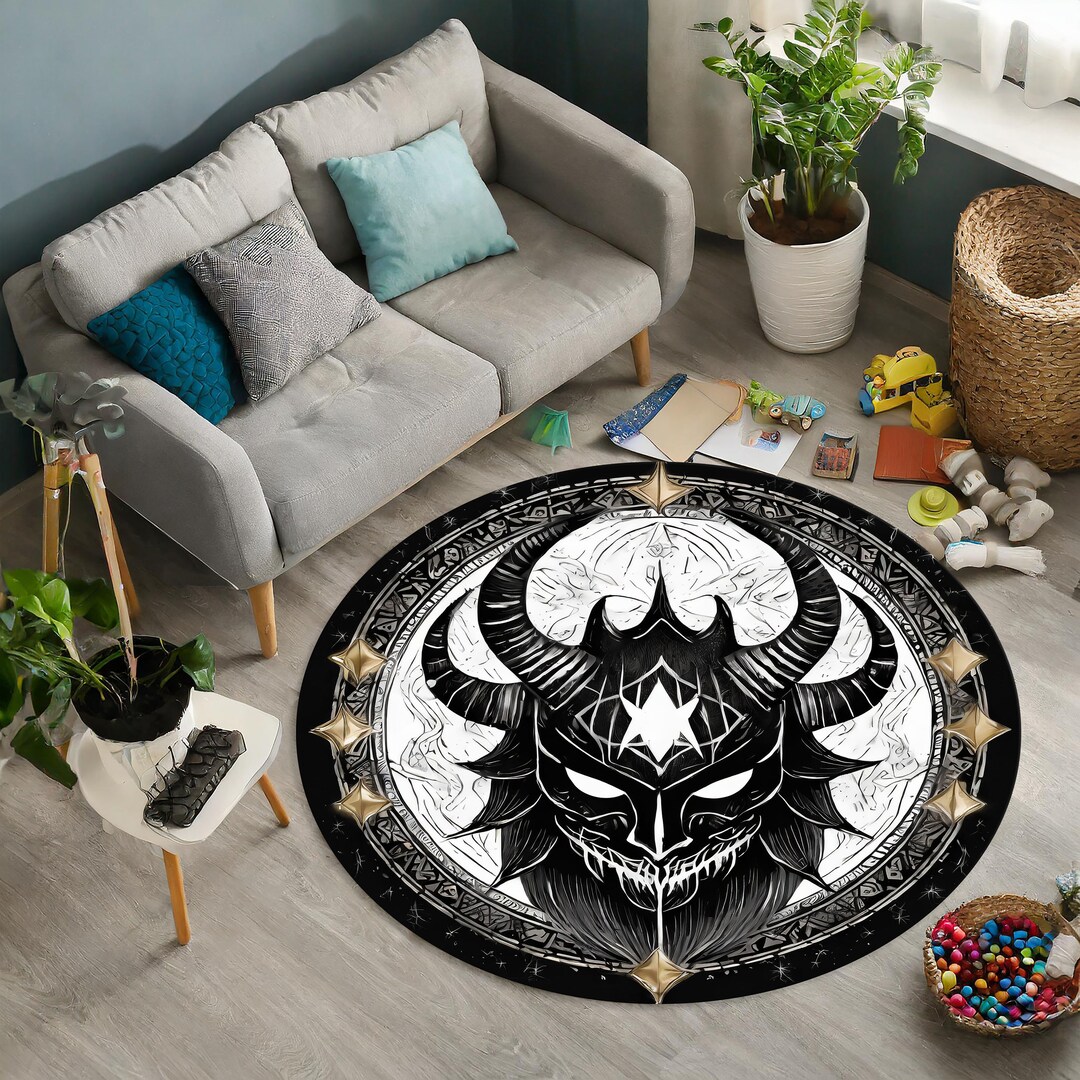 Satanic Pentagram Round Rug,satanic Dark Skull Rug,goatboi Rug,satanic ...