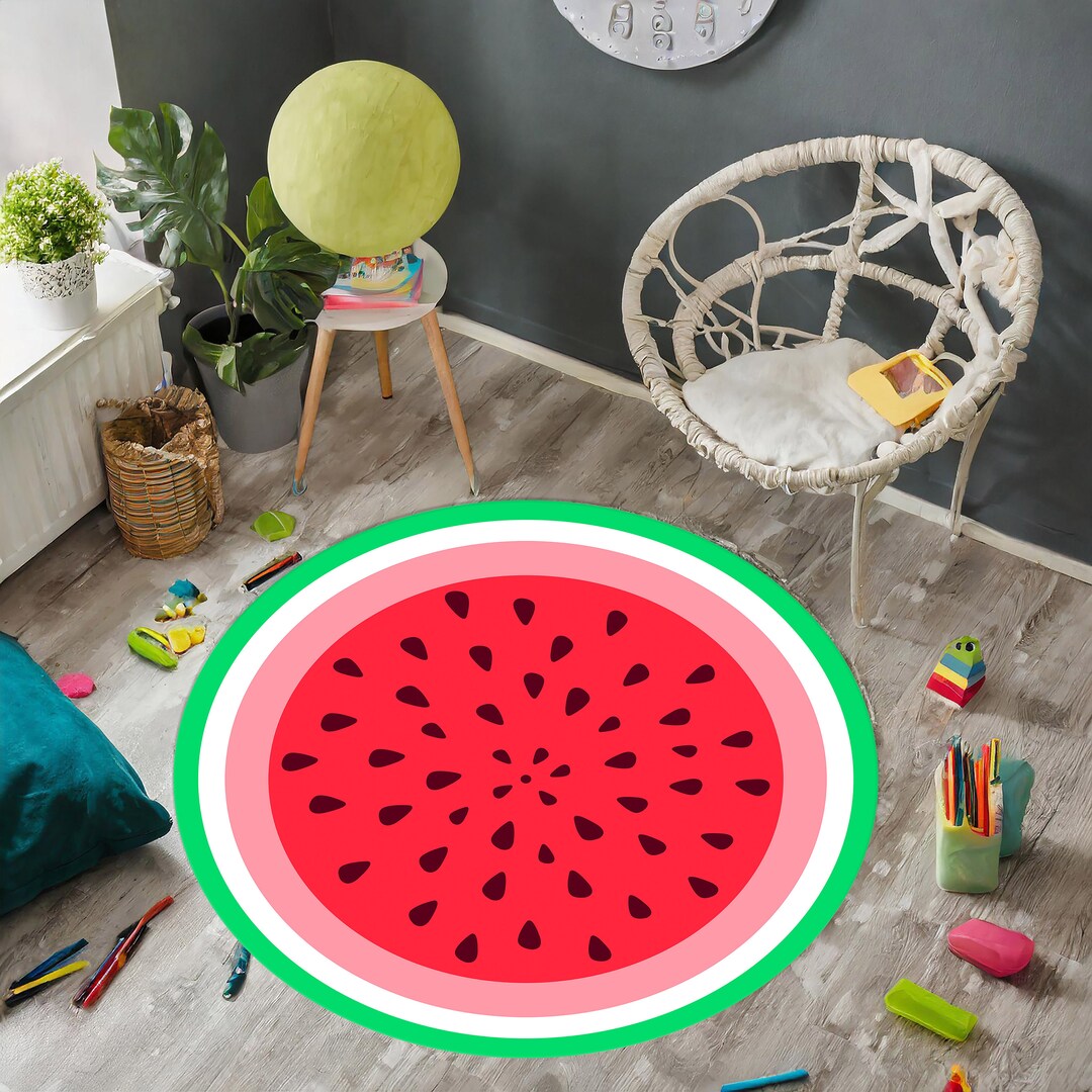 Watermelon Rug, Round Rug, Watermelon Slice Rug, Fruit Decor, Kitchen ...