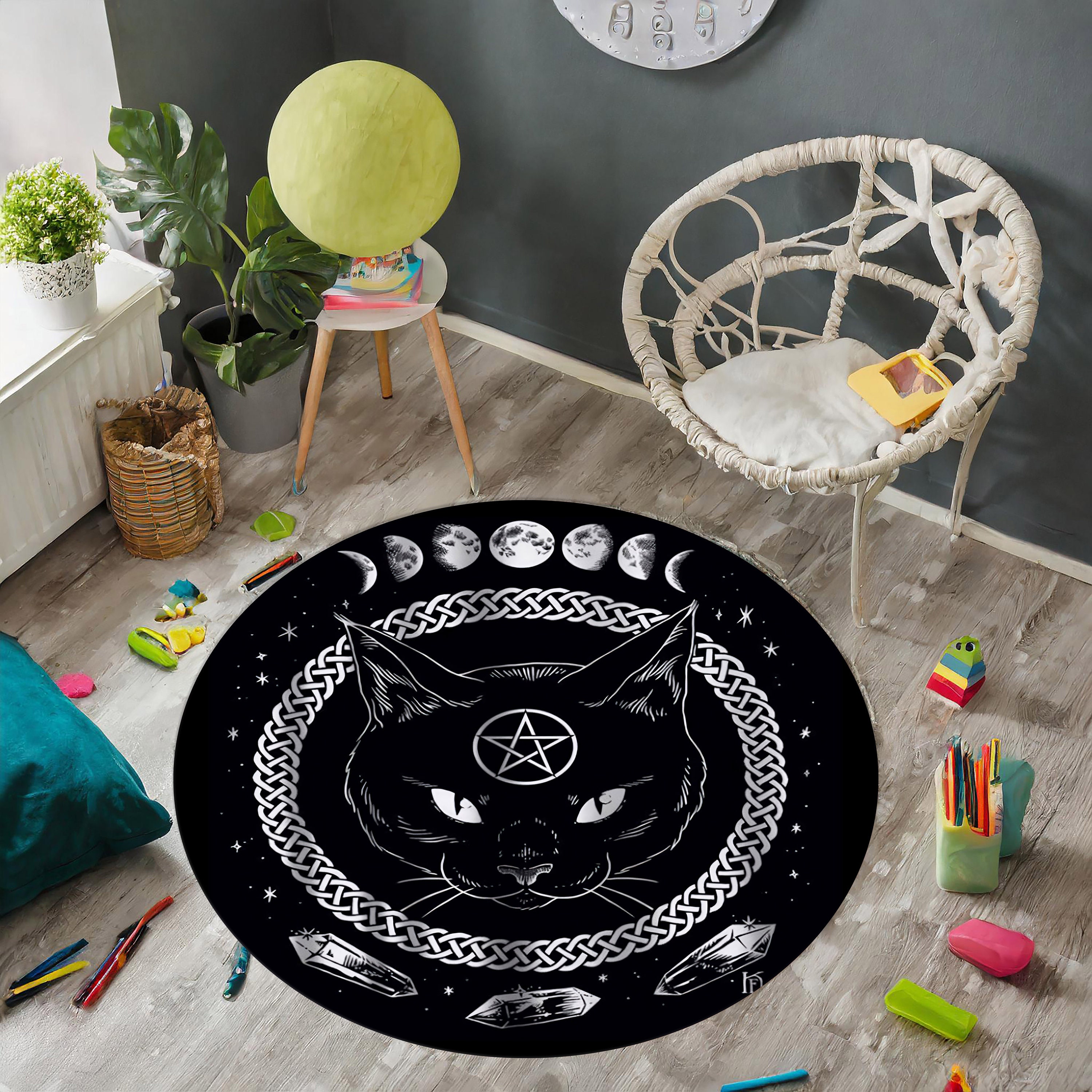 Cat Round Rug, Moon Round Rug,satanic Dark Skull Rug,goatboi Rug ...