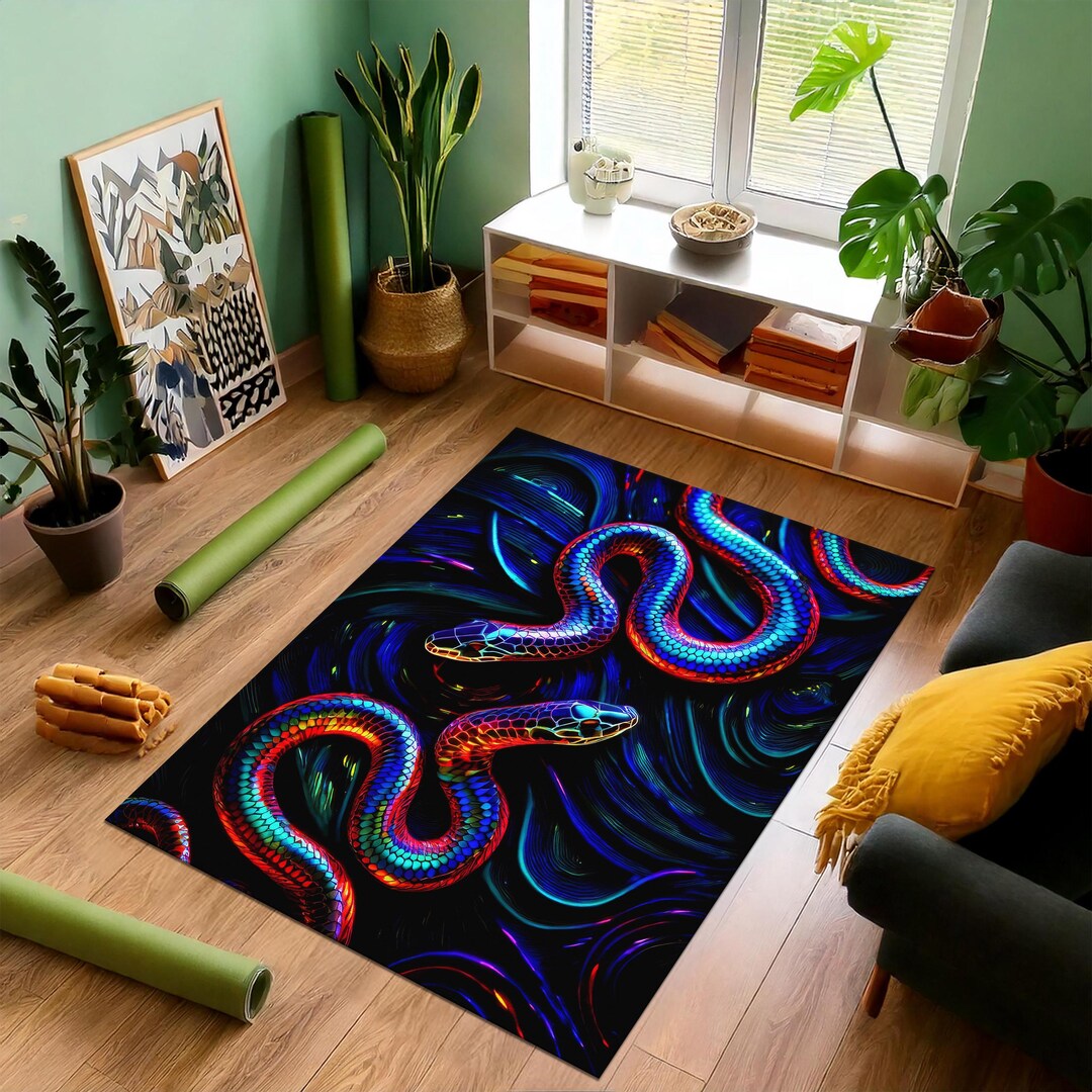 Arcade Snakes Rug, Neon RGB Colored Snake Rug for Gothic Room, Floral ...