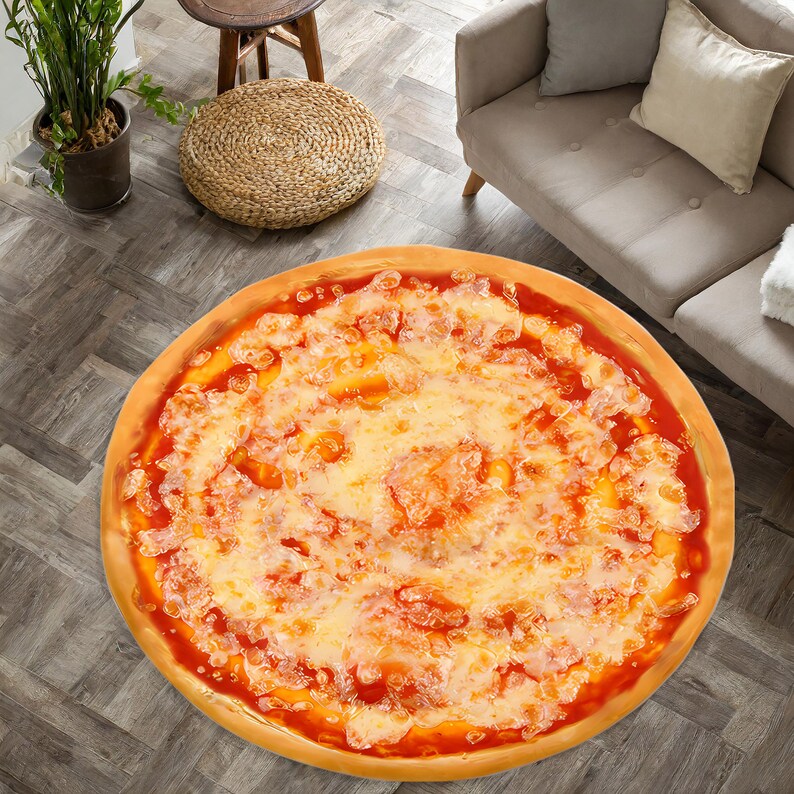 Realistic Pizza Rug, Round Food Carpet, Cheesy Margherita Mat, Funny ...