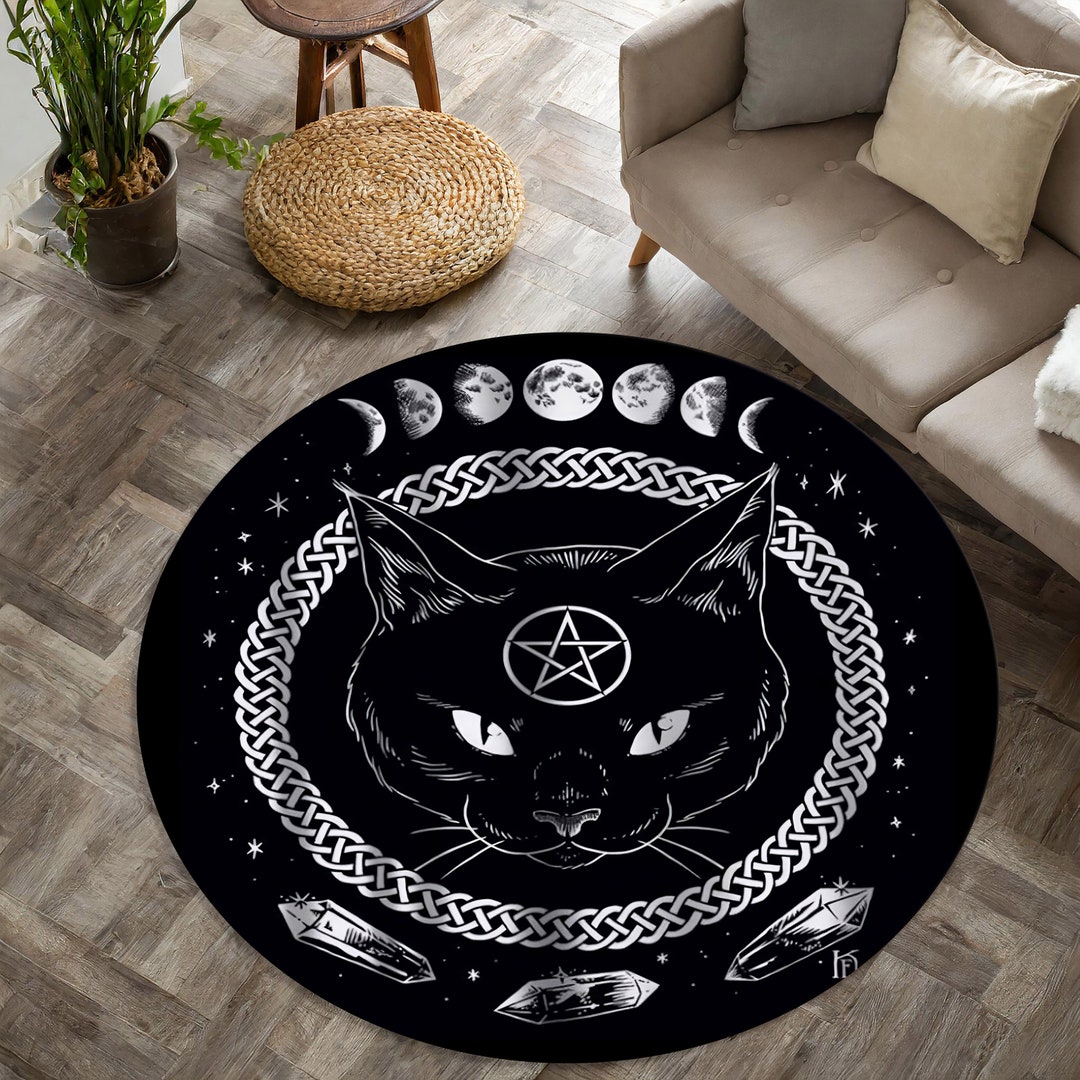 Cat Round Rug, Moon Round Rug,satanic Dark Skull Rug,goatboi Rug ...
